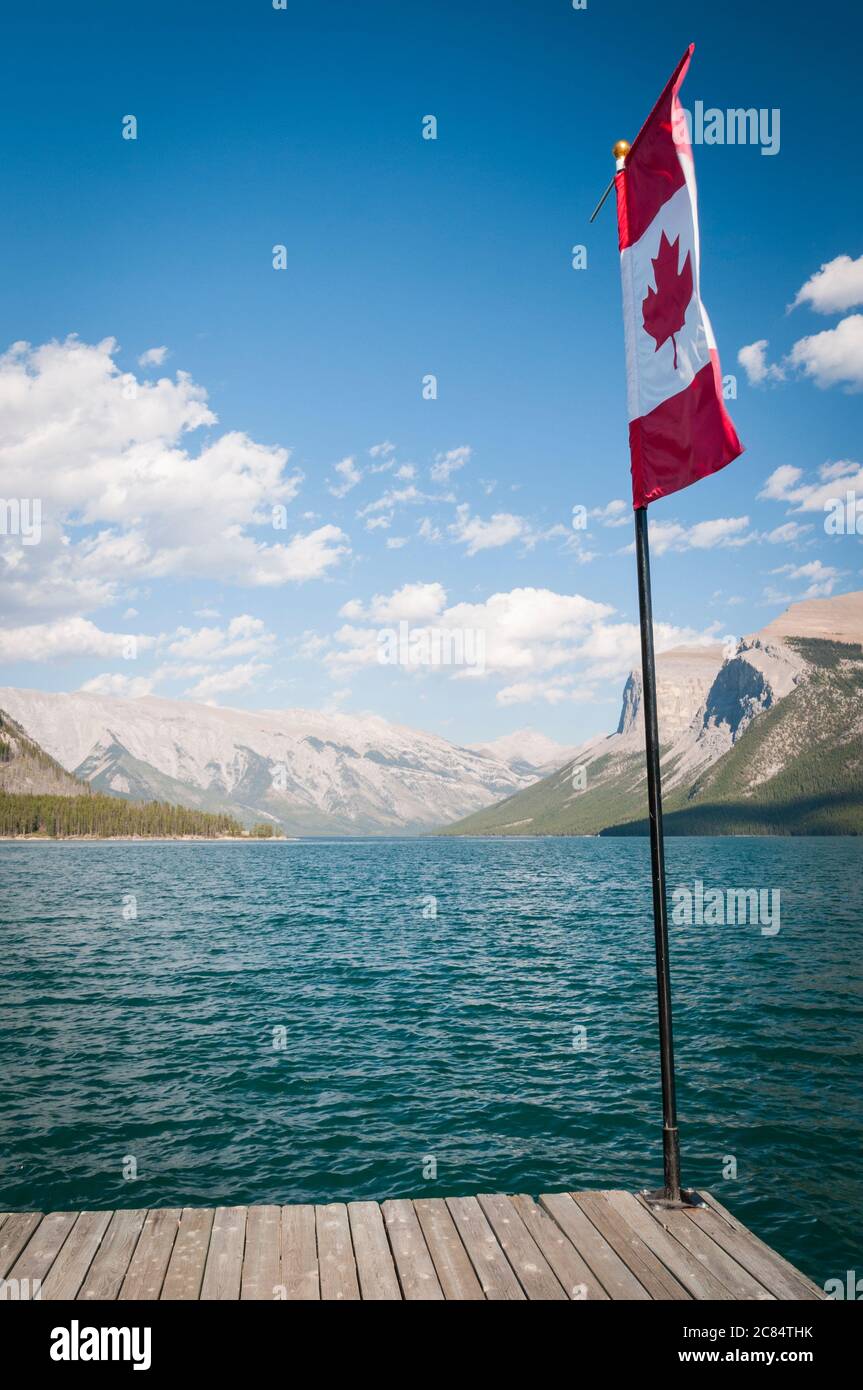 Rocky mountains banff national park canada flag hi-res stock ...
