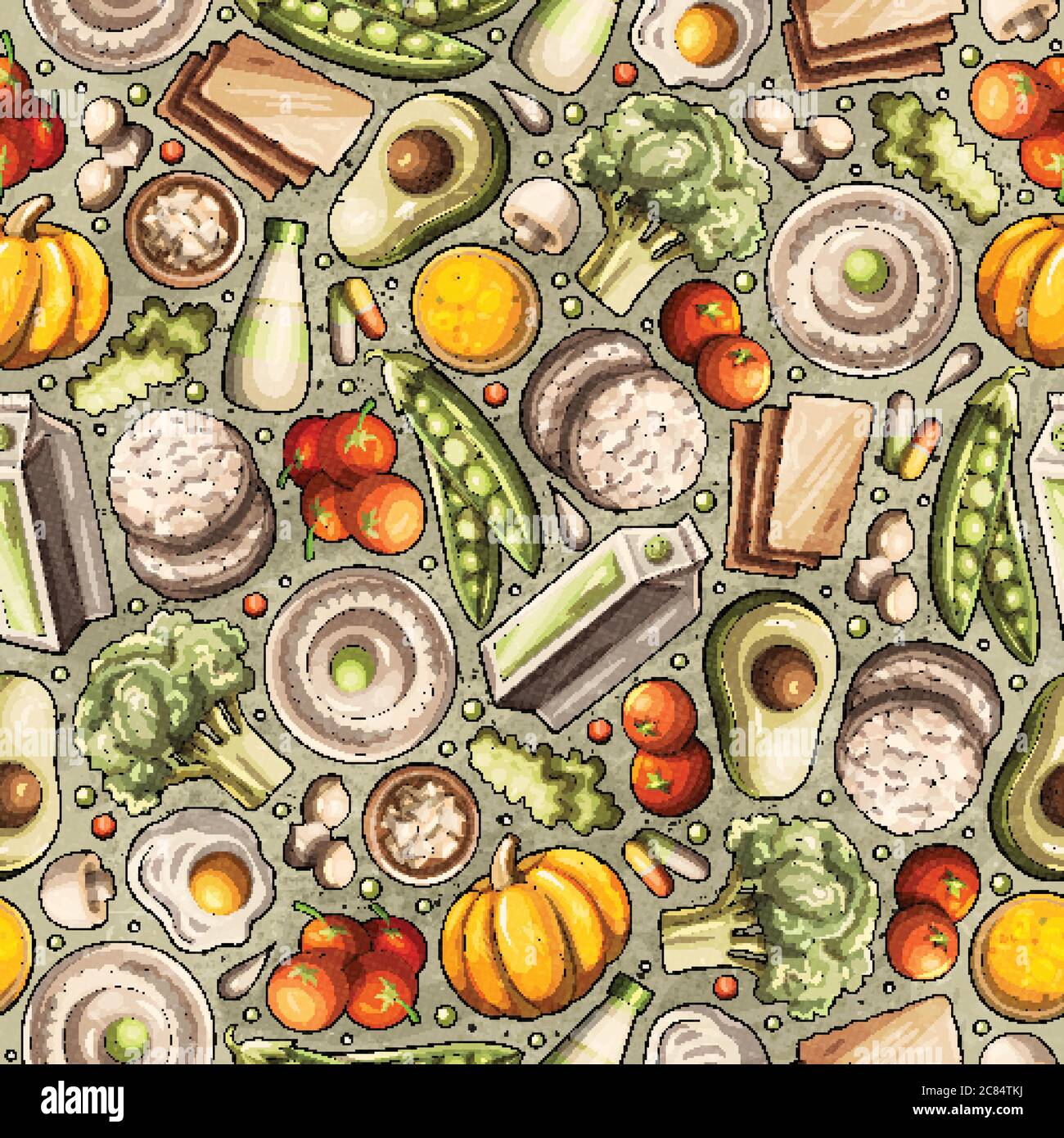 Cartoon hand-drawn Diet food seamless pattern Stock Vector Image & Art ...