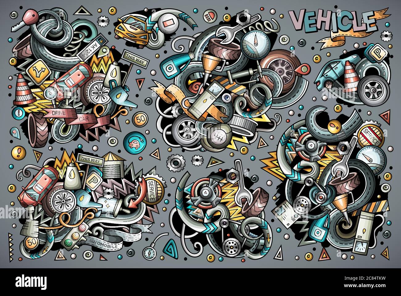 Vector cartoon set of Automobile objects Stock Vector Image & Art - Alamy