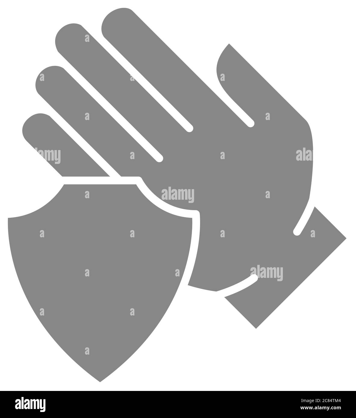Human hand with shield grey icon. Treatment, hand disinfection, hygiene ...