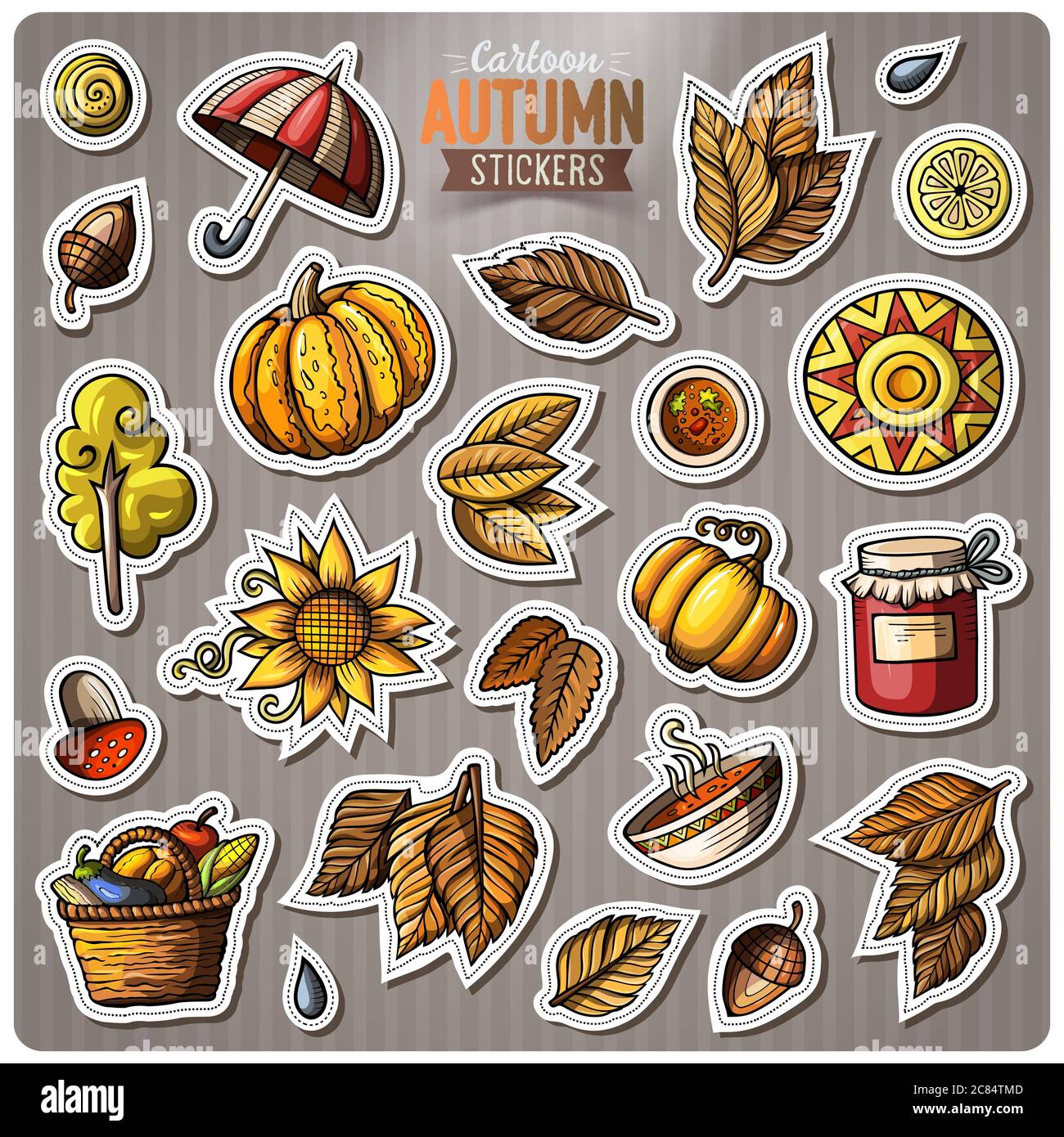 Set of Autumn season cartoon vector stickers Stock Vector Image & Art ...