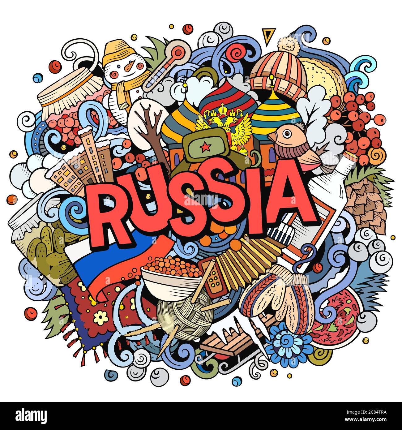 Russia hand drawn cartoon doodles illustration. Funny travel design ...