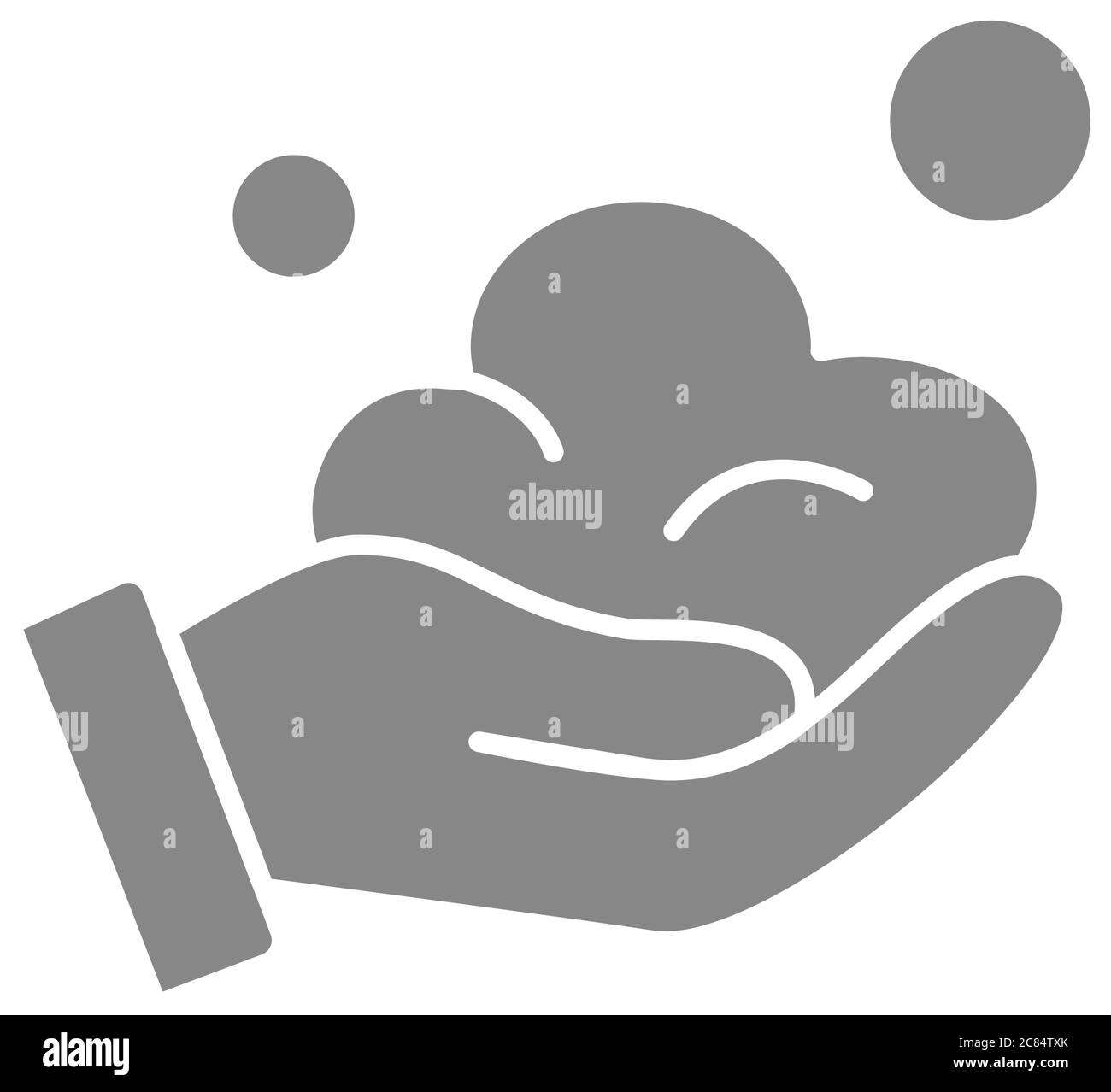 Human hand with soap lather grey icon. Hand cleaning, disinfection ...