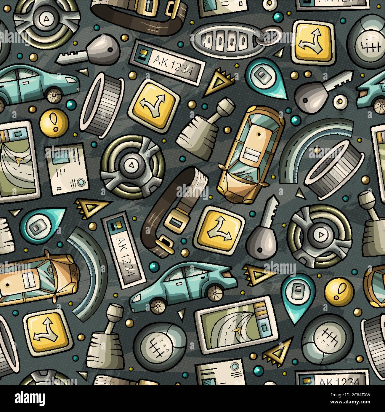 Cartoon cute hand drawn Automotive seamless pattern Stock Vector Image ...