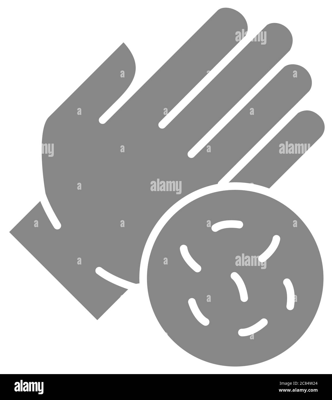 Hand with bacteria grey icon. Hygiene, human protection, upper ...