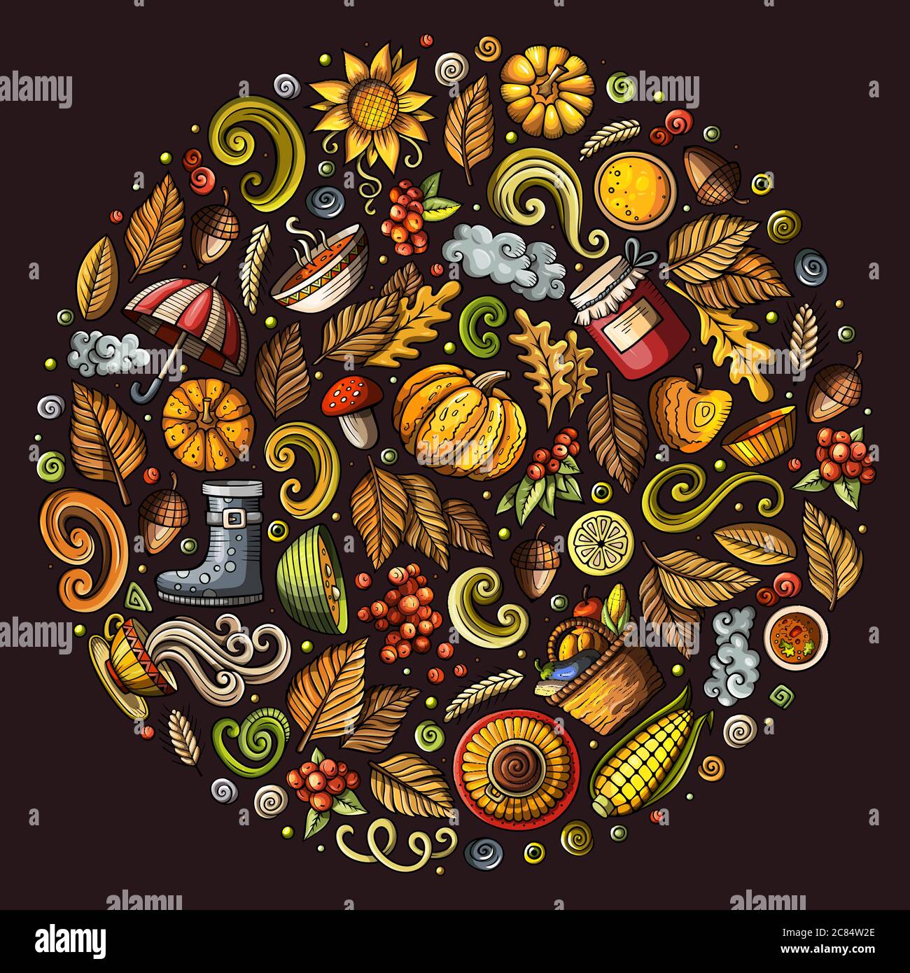 Autumn cartoon doodle objects, symbols and items Stock Vector Image ...