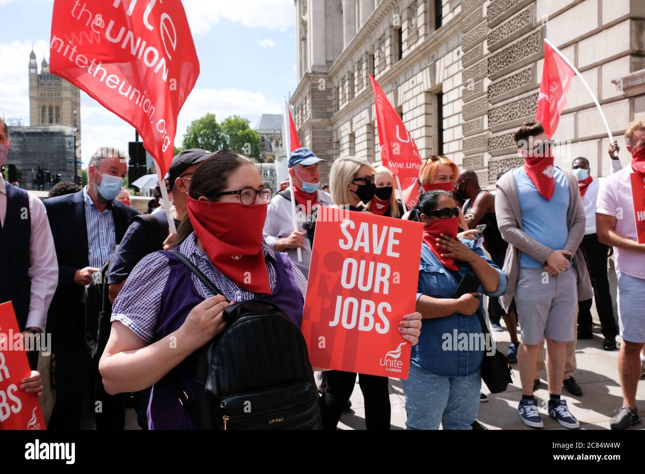 Whitehall, London, UK. 21st July 2020 Members of Unite, (hospitality ...