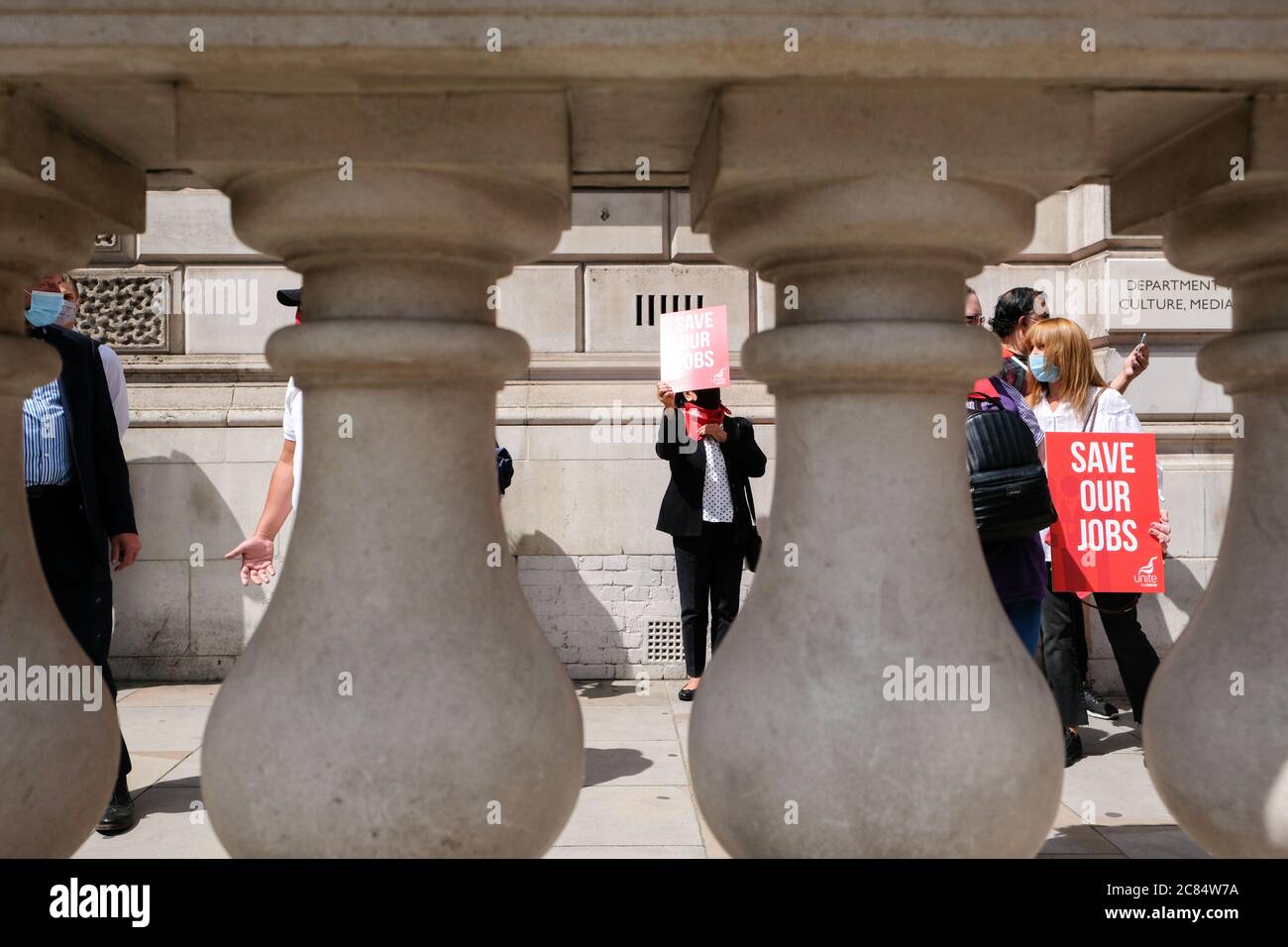 Whitehall, London, UK. 21st July 2020 Members of Unite, (hospitality ...