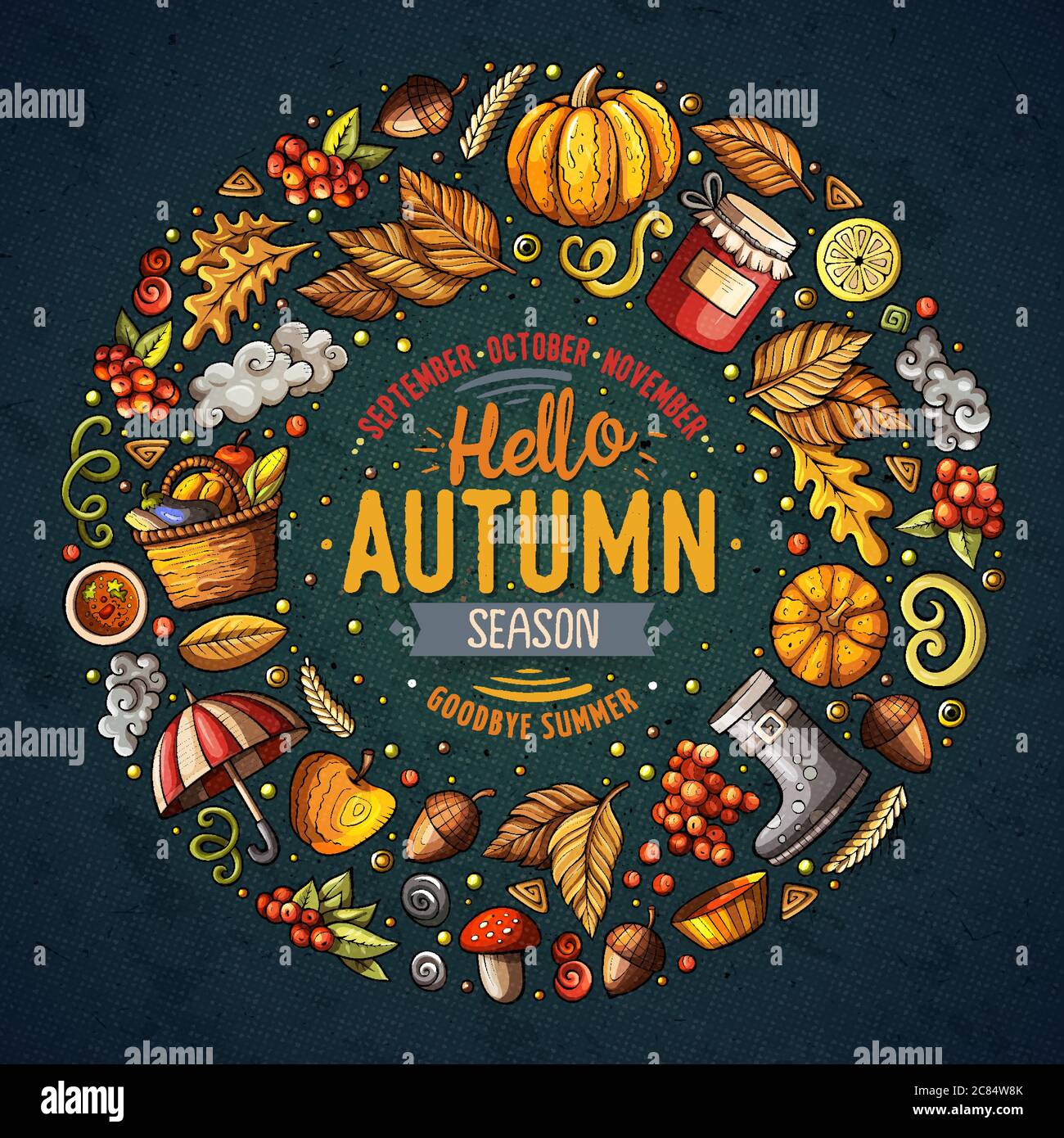 Set of Autumn cartoon doodle objects, symbols and items Stock Vector ...