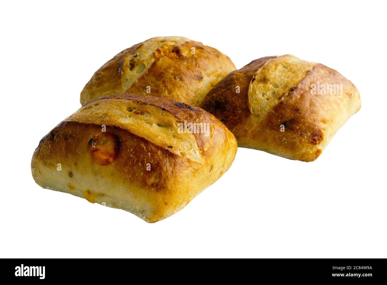 Three cheese bread rolls on isolated white background Stock Photo - Alamy