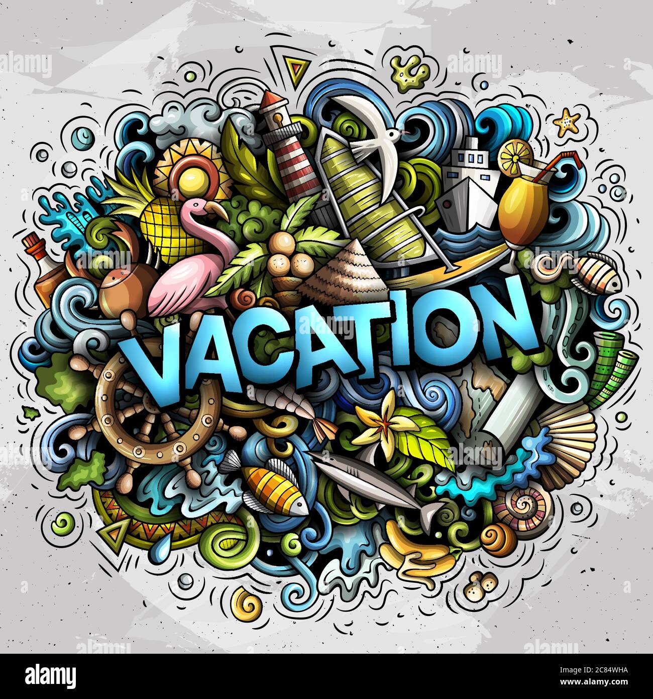 Vacation hand drawn cartoon doodles illustration. Funny seasonal design ...