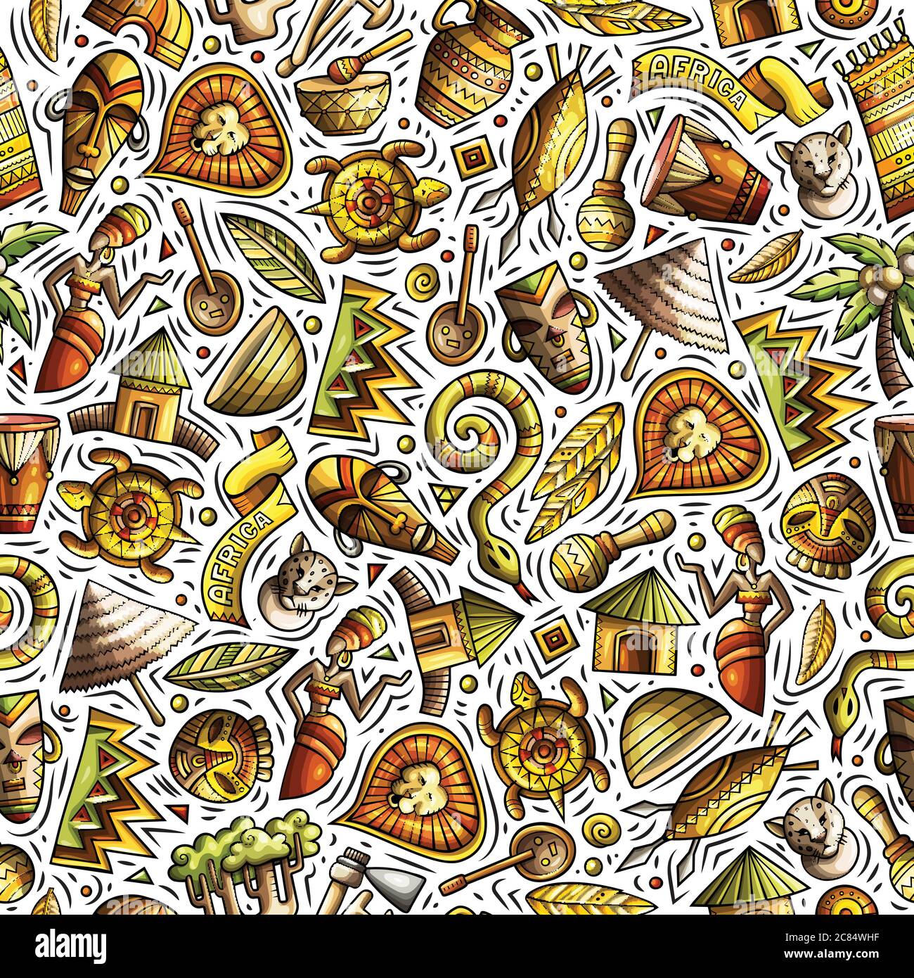Cartoon cute hand drawn African seamless pattern Stock Vector Image ...