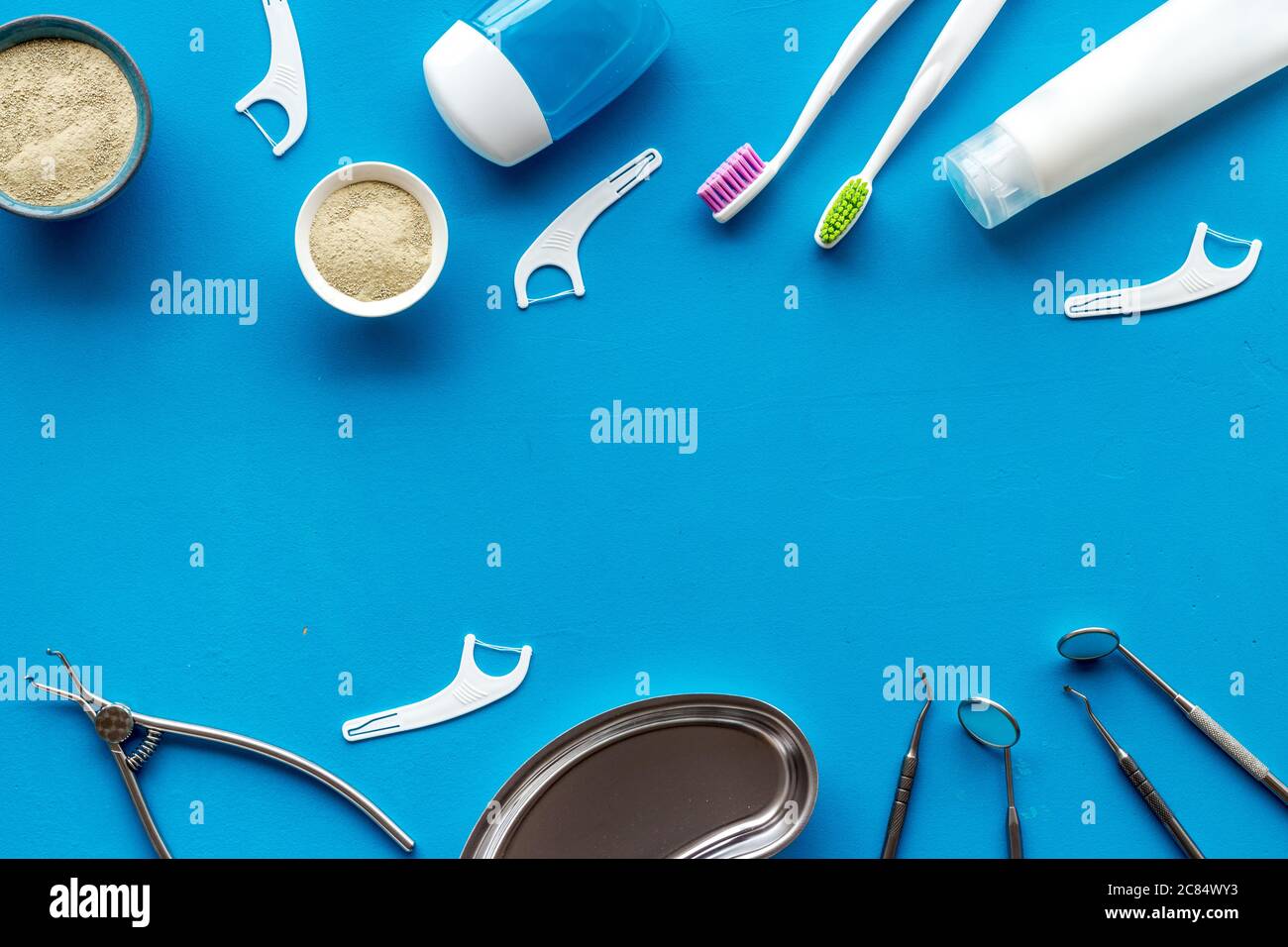 Top view frame of dental tools and equipment Stock Photo - Alamy
