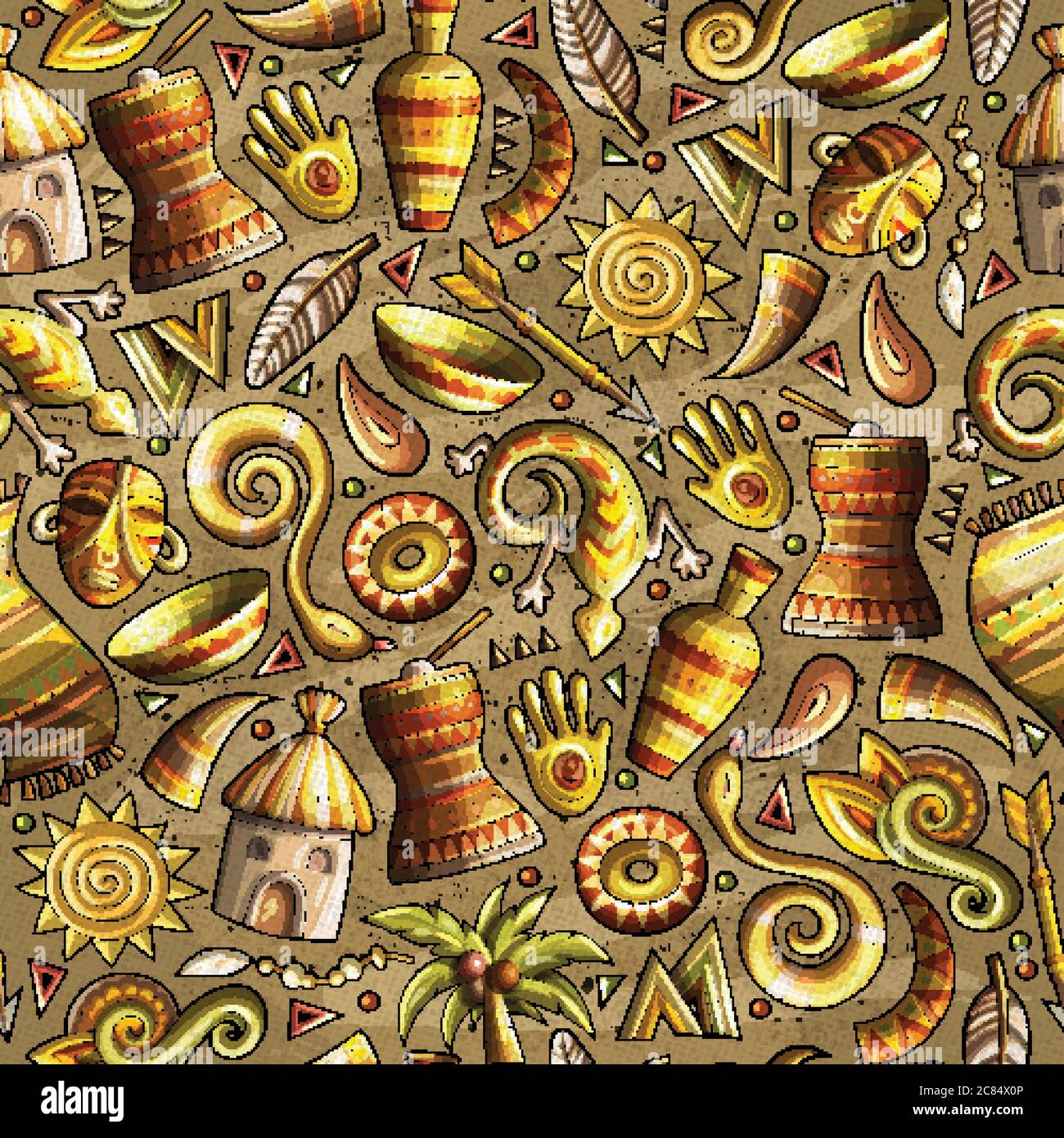 Cartoon cute hand drawn African seamless pattern Stock Vector Image ...