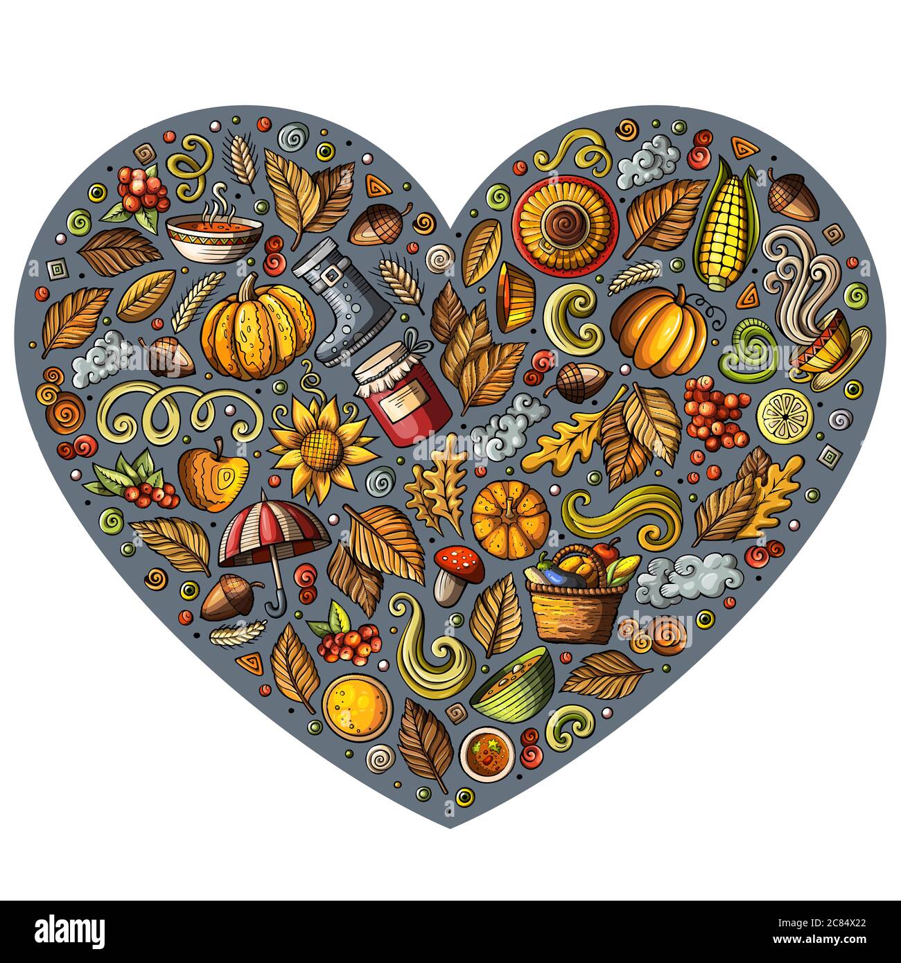 Doodle cartoon set of Autumn objects, symbols and items Stock Vector ...