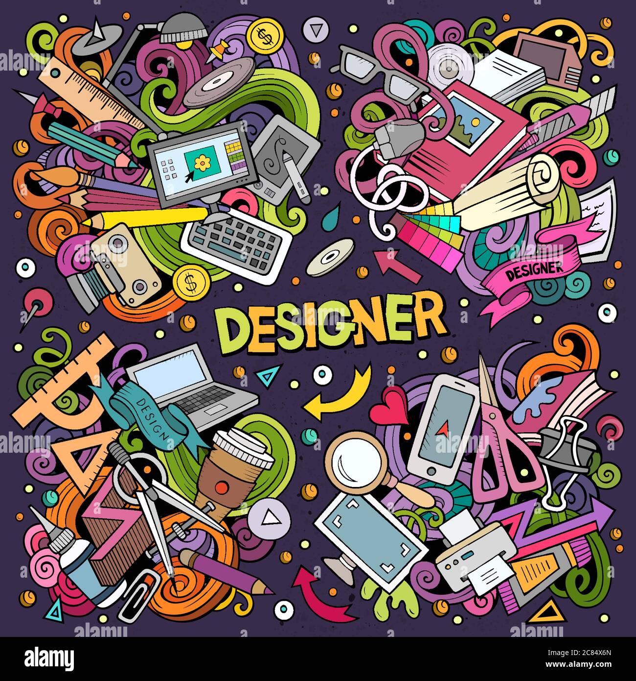 Colorful vector doodles cartoon set of Designer combinations of objects ...