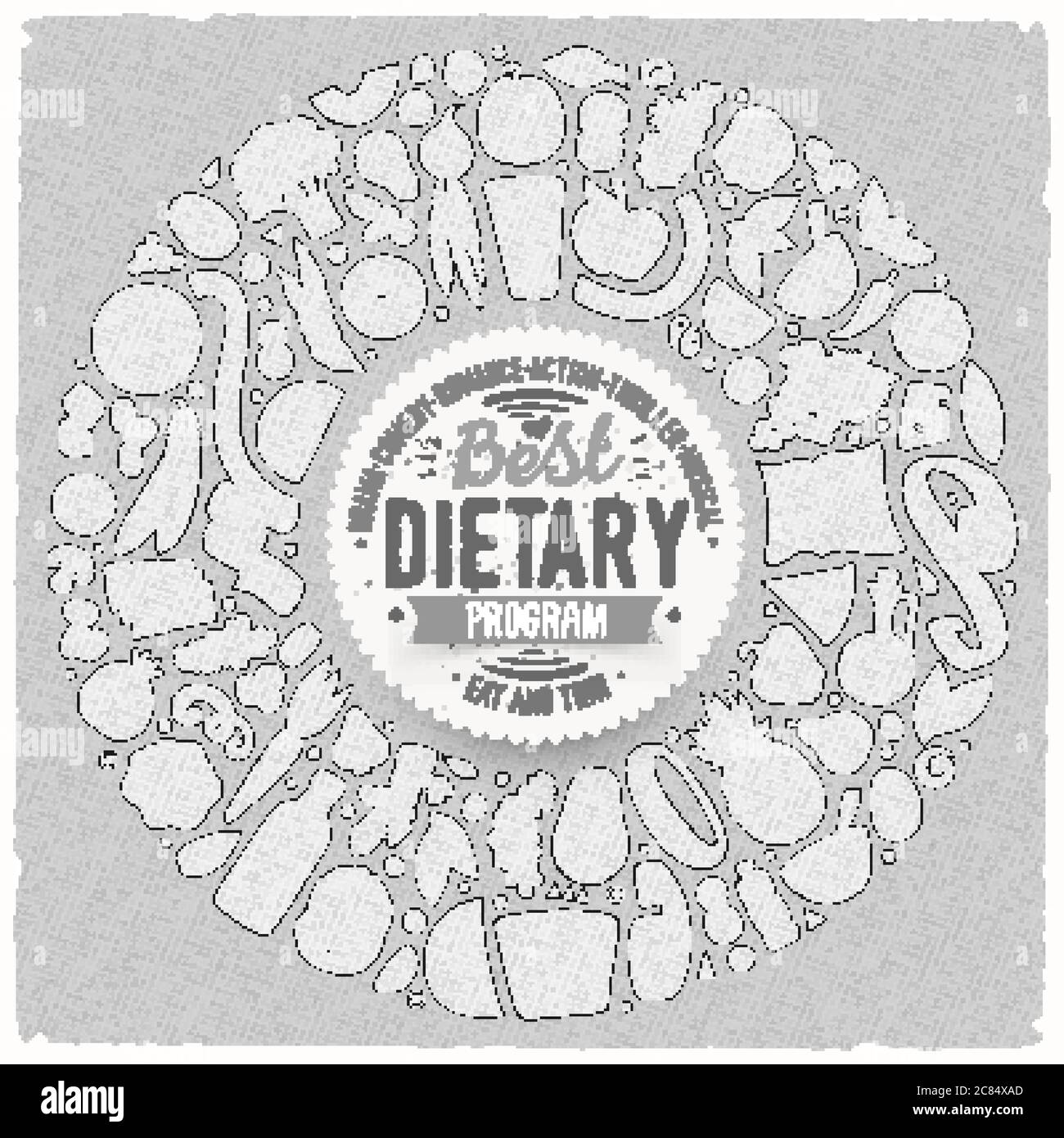 Set of vector cartoon doodle Diet food objects Stock Vector Image & Art ...