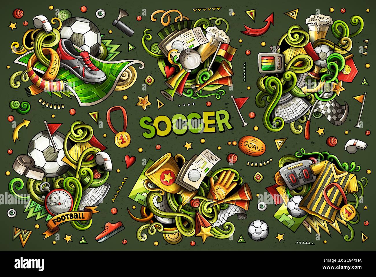 Vector doodles cartoon set of football combinations of objects Stock ...
