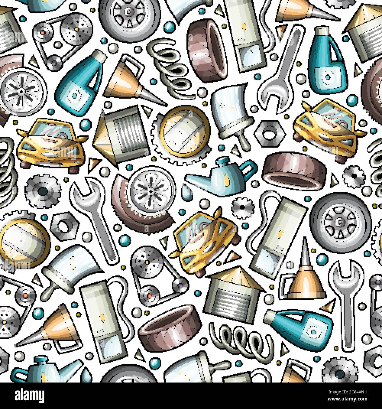 Cartoon cute hand drawn Automotive seamless pattern Stock Vector Image ...