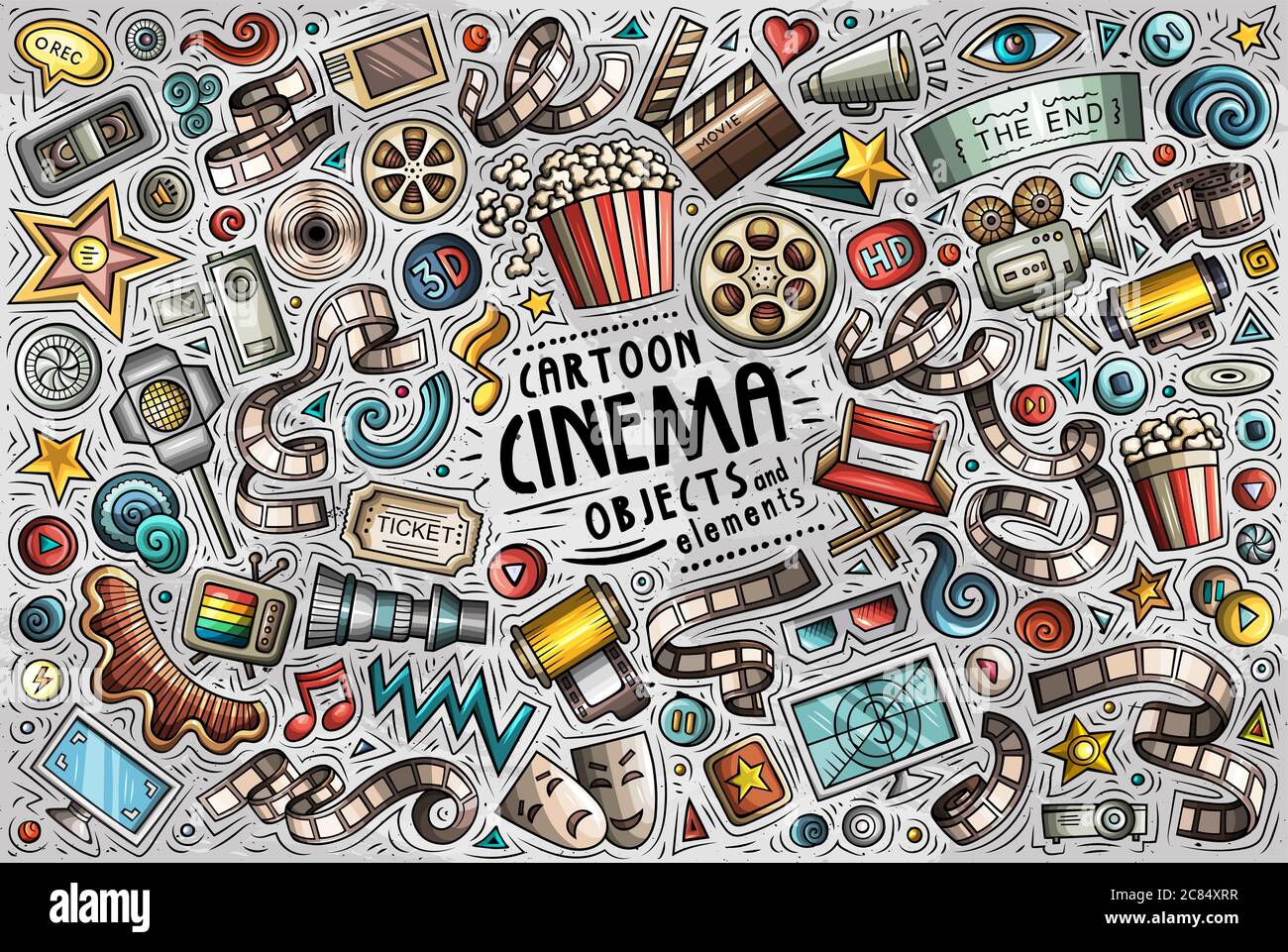 Vector set of Cinema theme items, objects and symbols Stock Vector ...