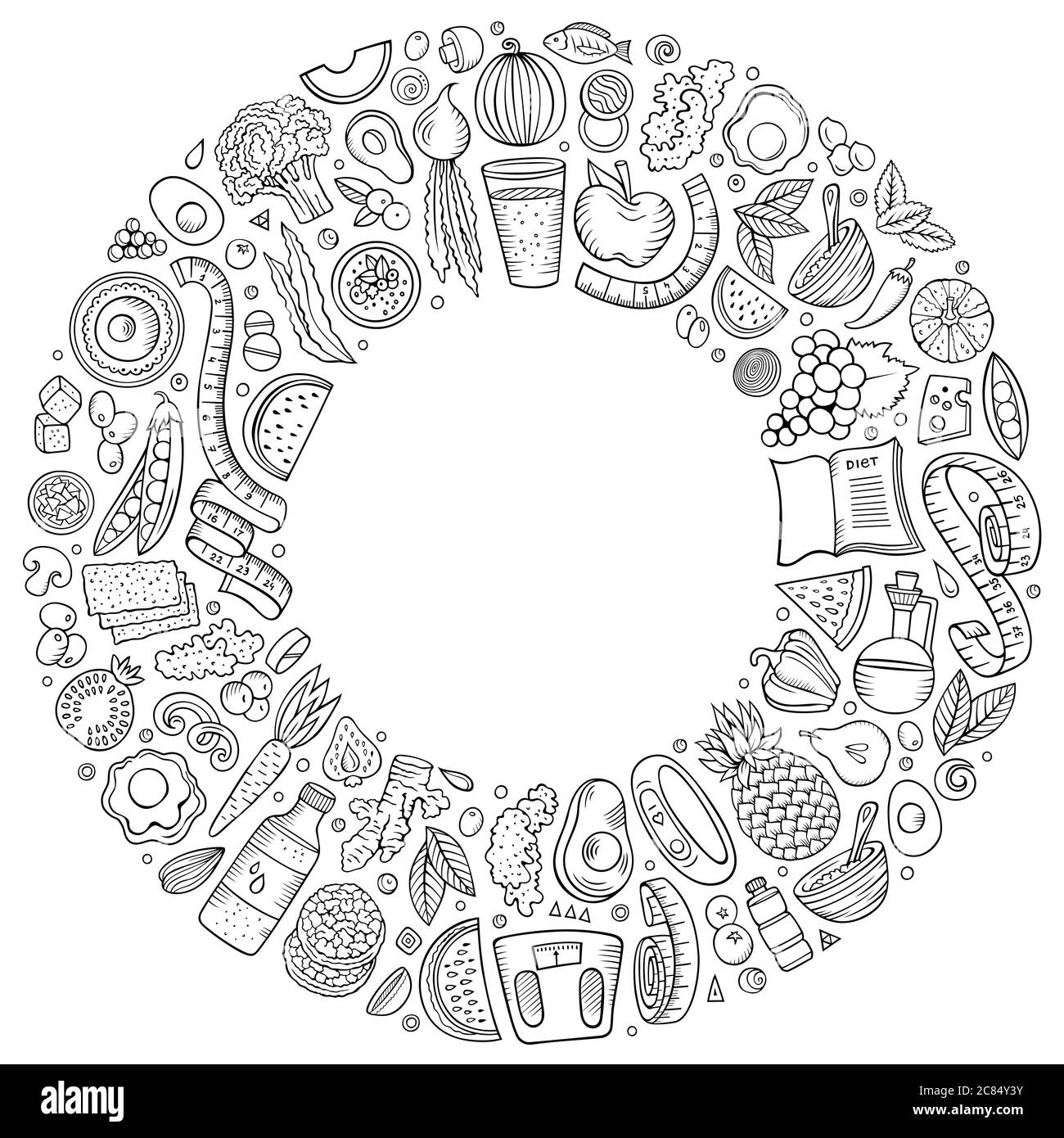 Set of vector cartoon doodle Diet food objects Stock Vector Image & Art ...