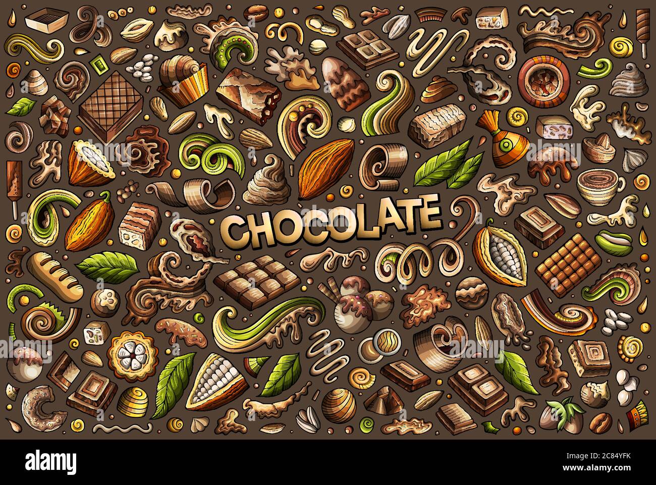 Vector doodle cartoon set of Chocolate theme items, objects and symbols ...