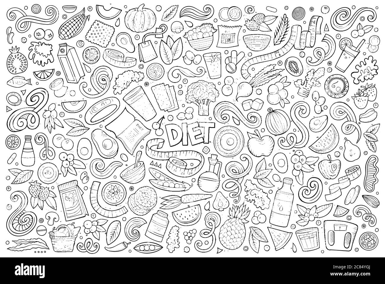Vector doodles cartoon set of Diet food objects and elements Stock ...