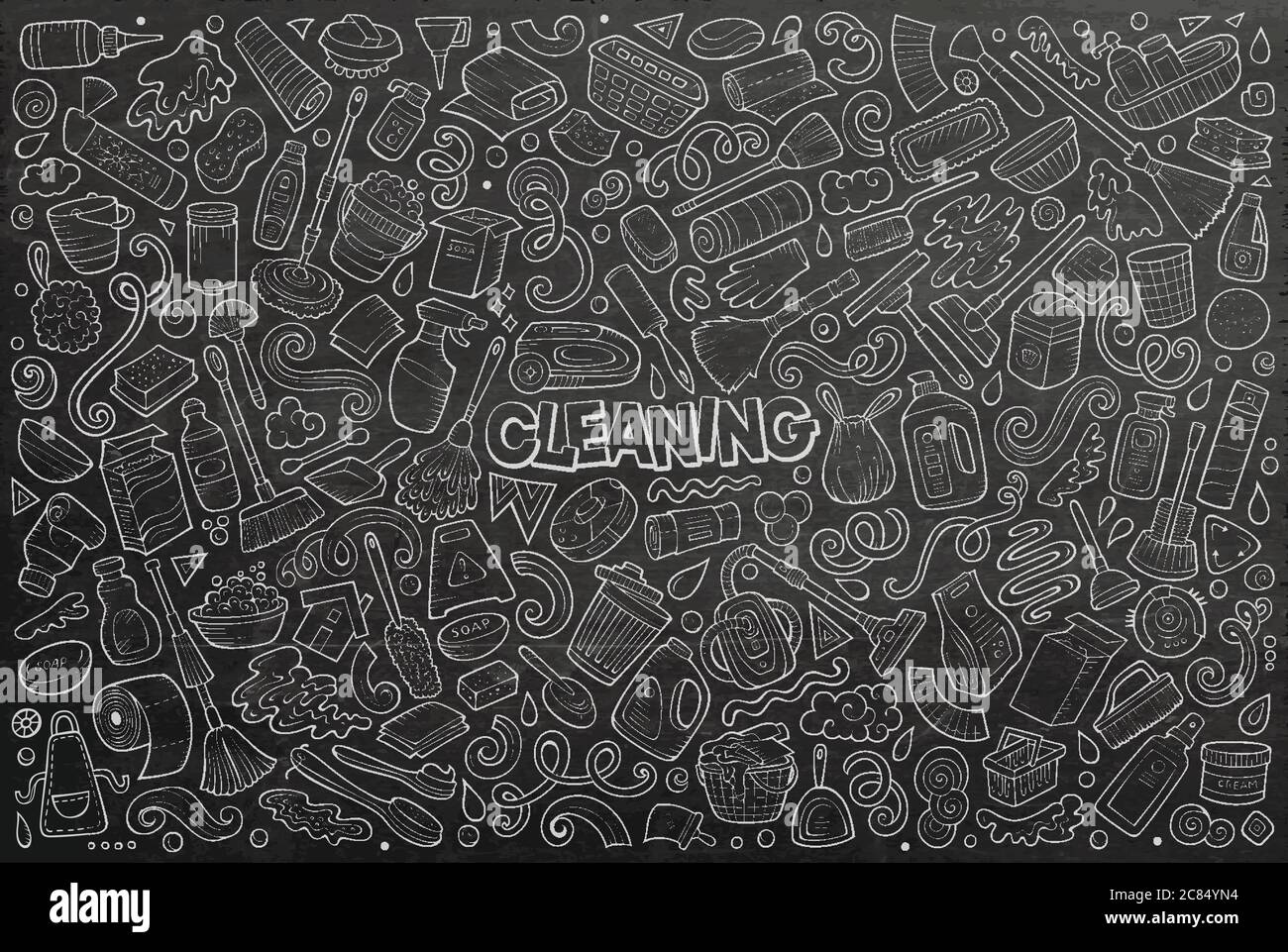 Line art vector doodle cartoon set of Cleaning objects and symbols ...