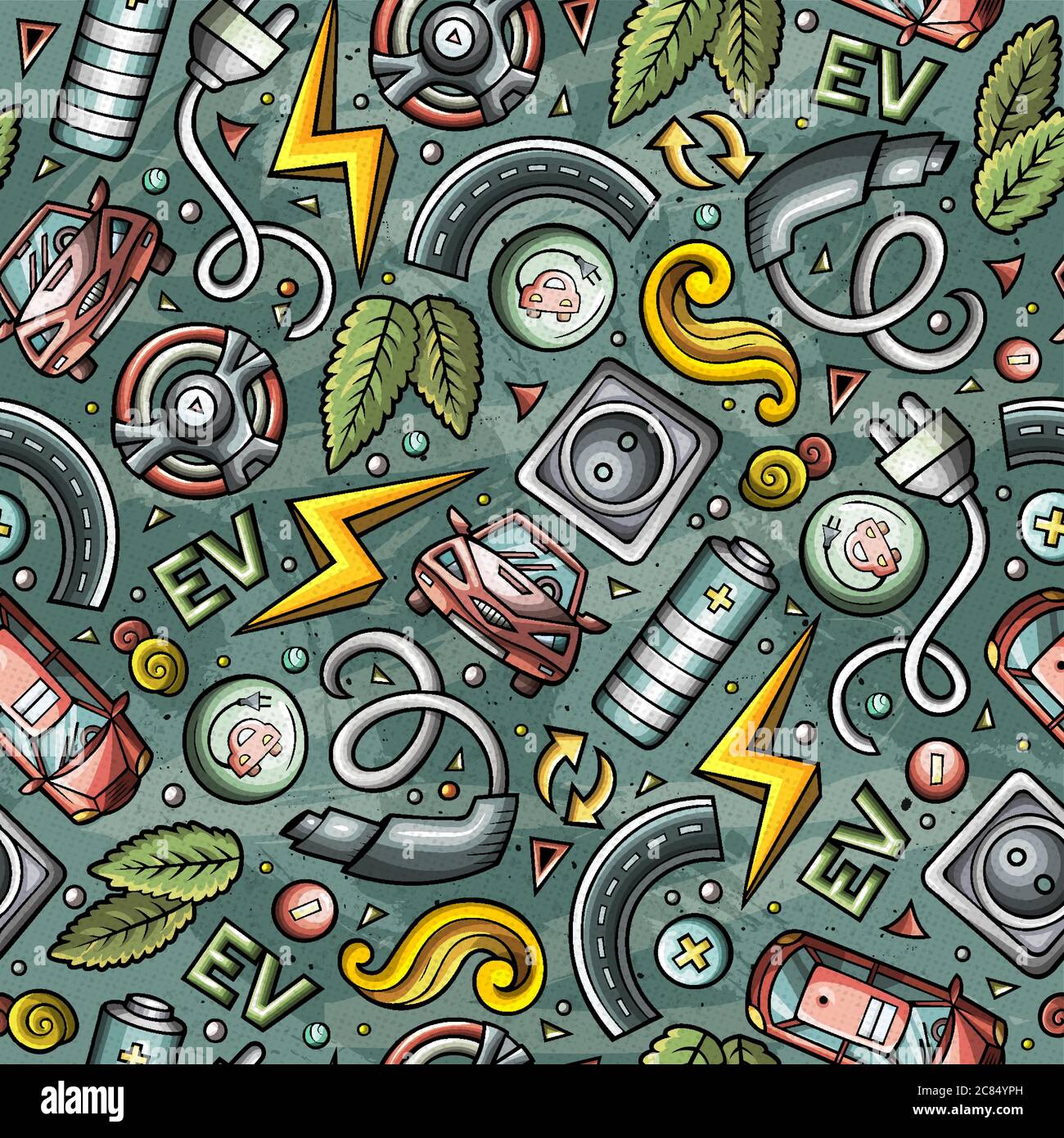Cartoon cute hand drawn automotive seamless pattern Stock Vector Image ...