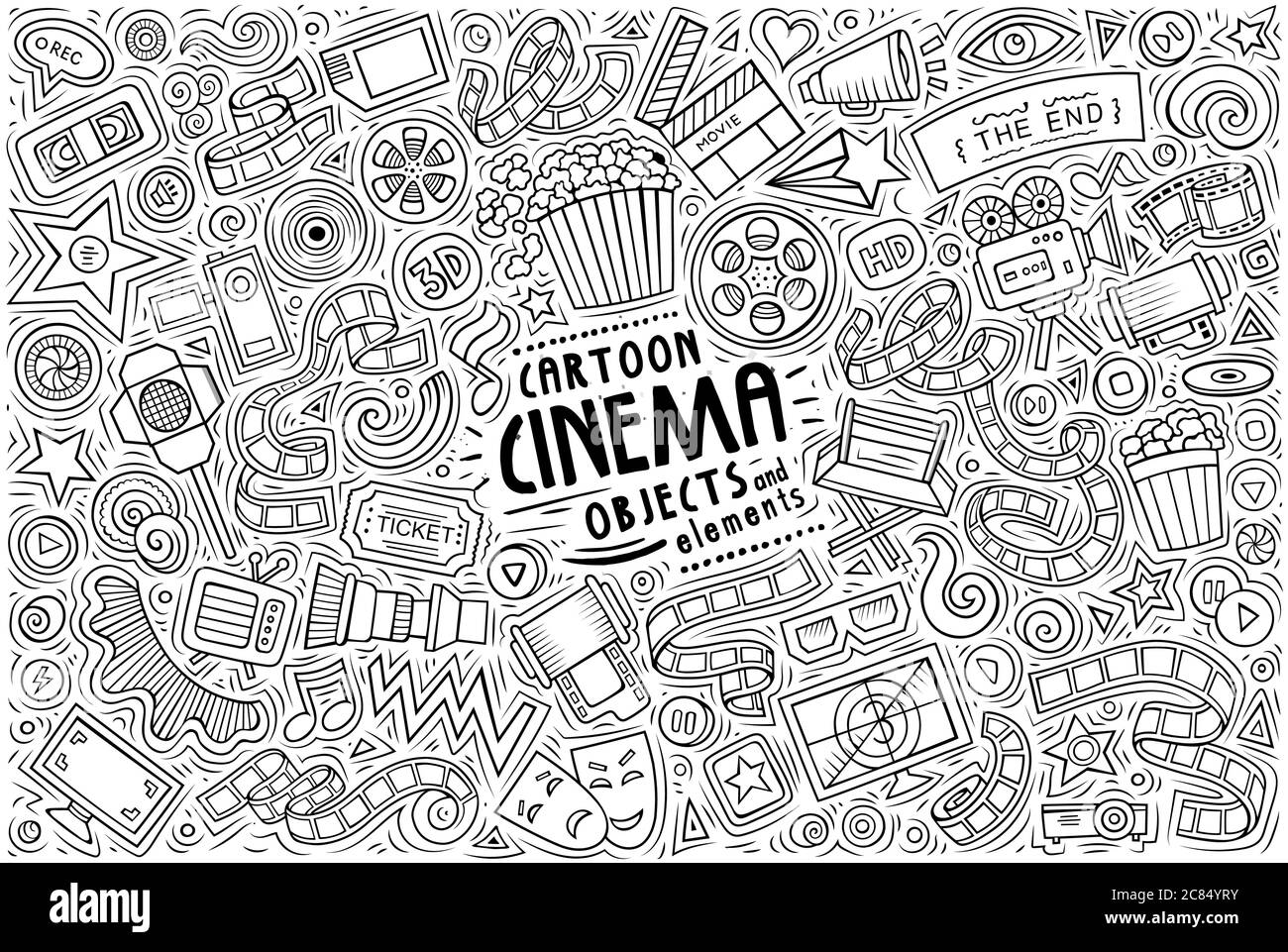 Vector set of Cinema theme items, objects and symbols Stock Vector ...