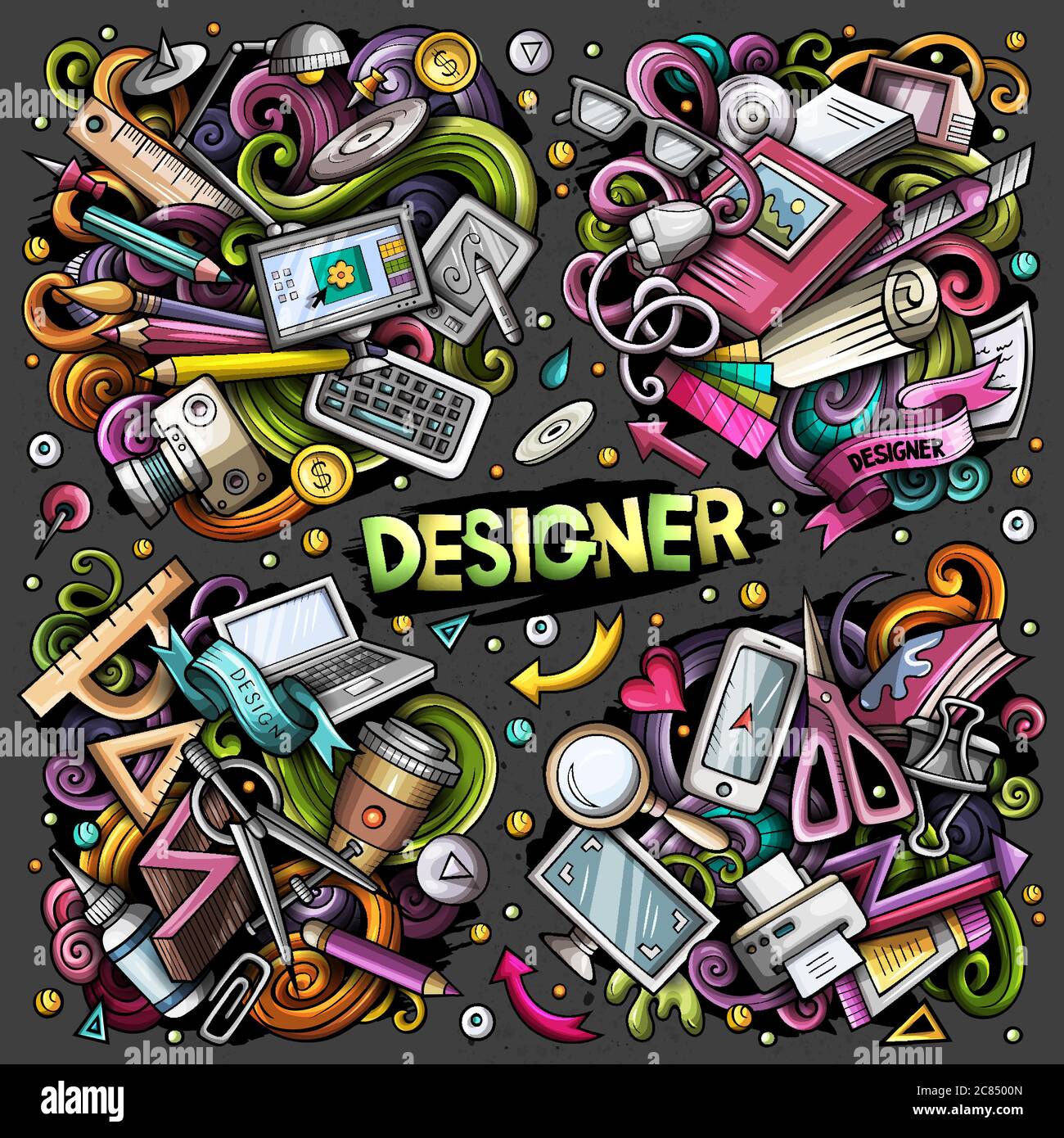 Colorful vector hand drawn doodles cartoon set of Designer combinations ...