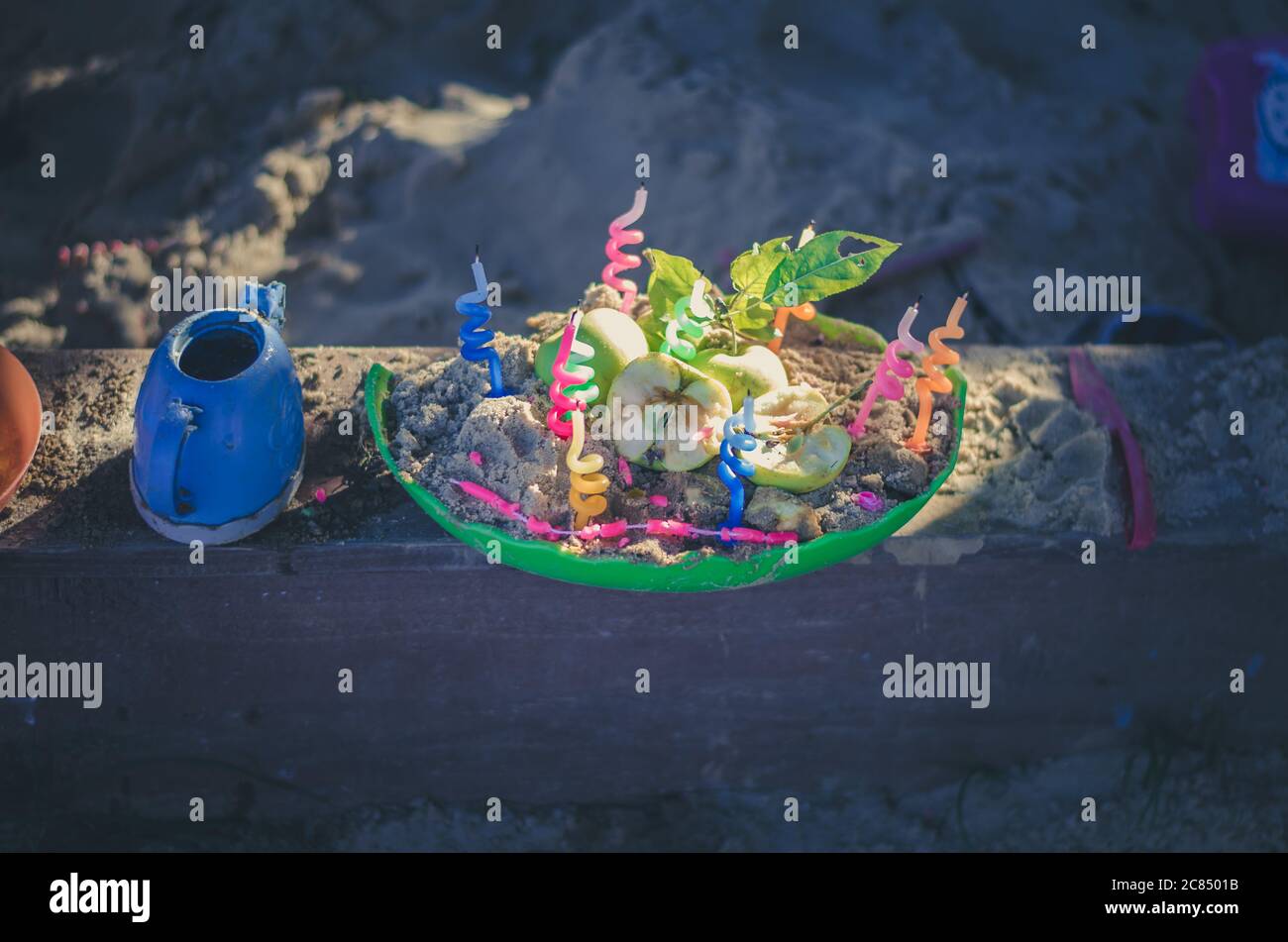children birthday cake made from sand in the playground Stock Photo - Alamy