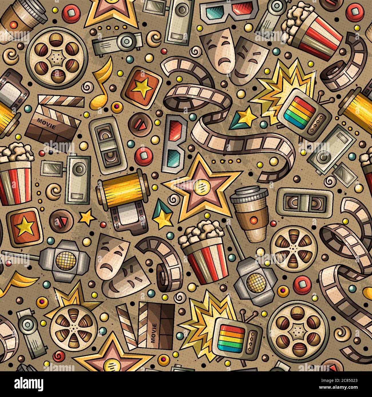 Cartoon cute hand drawn Cinema seamless pattern Stock Vector Image ...