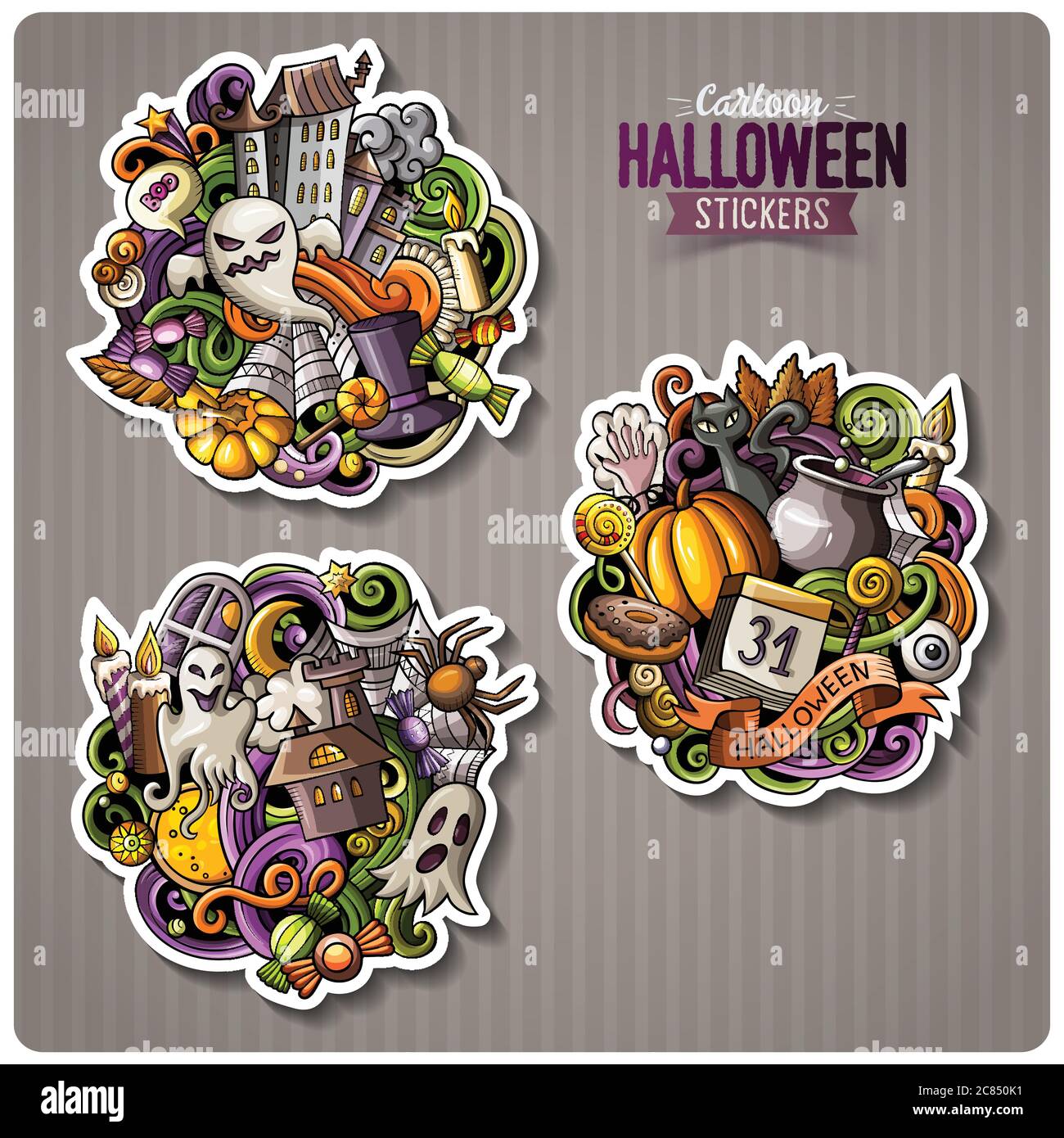 Set of Happy Halloween cartoon stickers Stock Vector Image & Art - Alamy