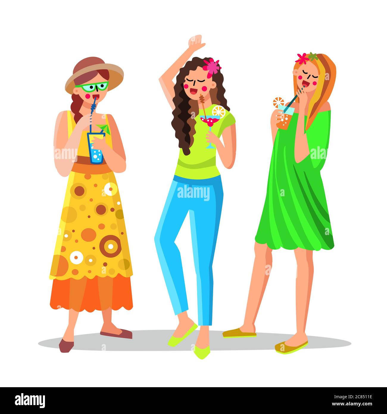 Women Alcoholic Or Non-alcoholic Cocktail Vector Illustration Stock ...