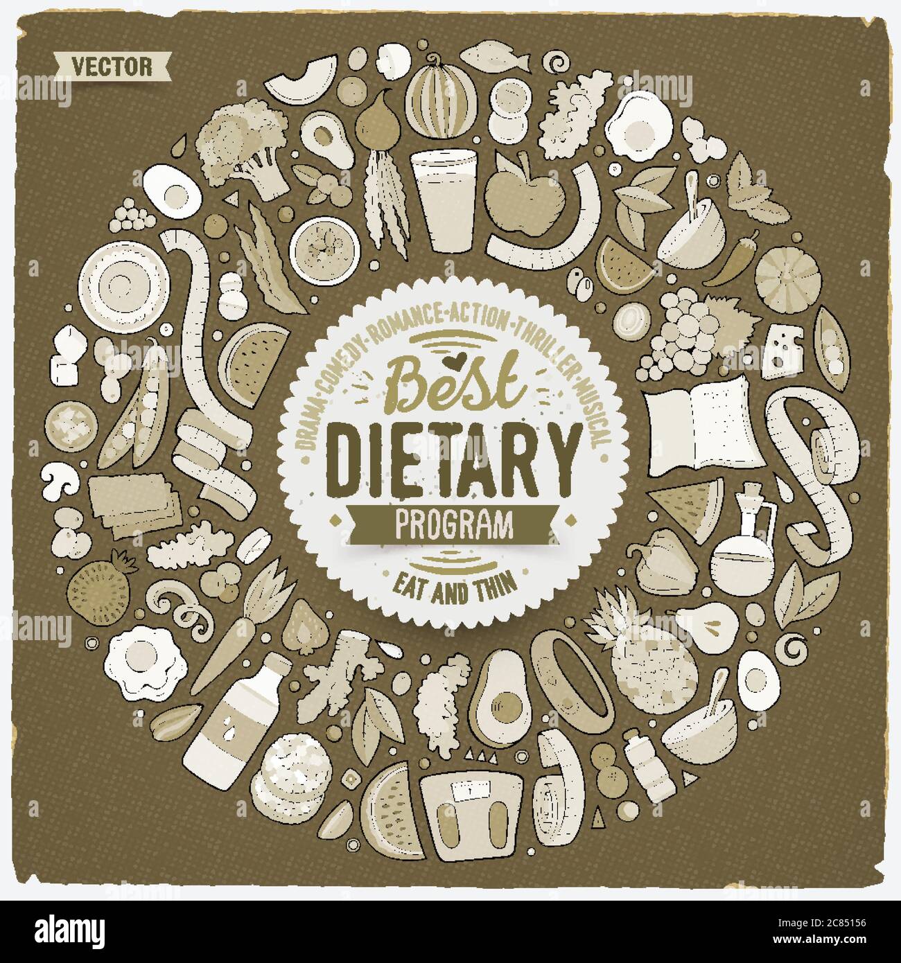 Set of vector cartoon doodle Diet food objects Stock Vector Image & Art ...