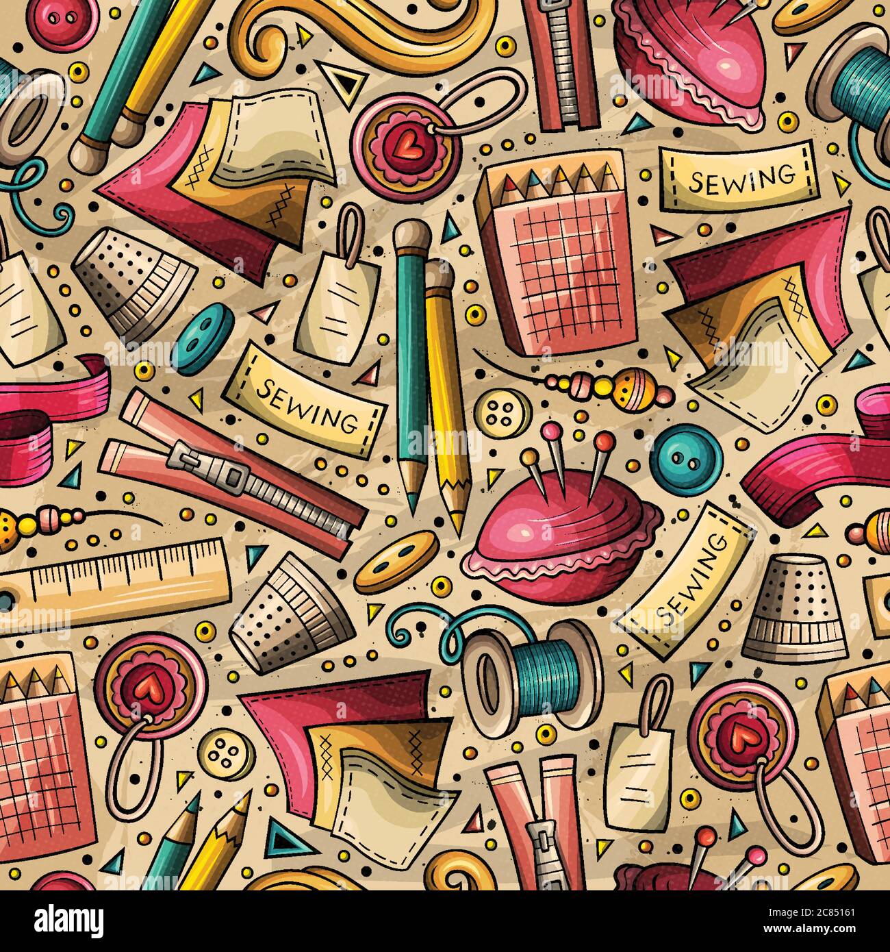 Cartoon cute hand drawn Handmade seamless pattern Stock Vector Image ...