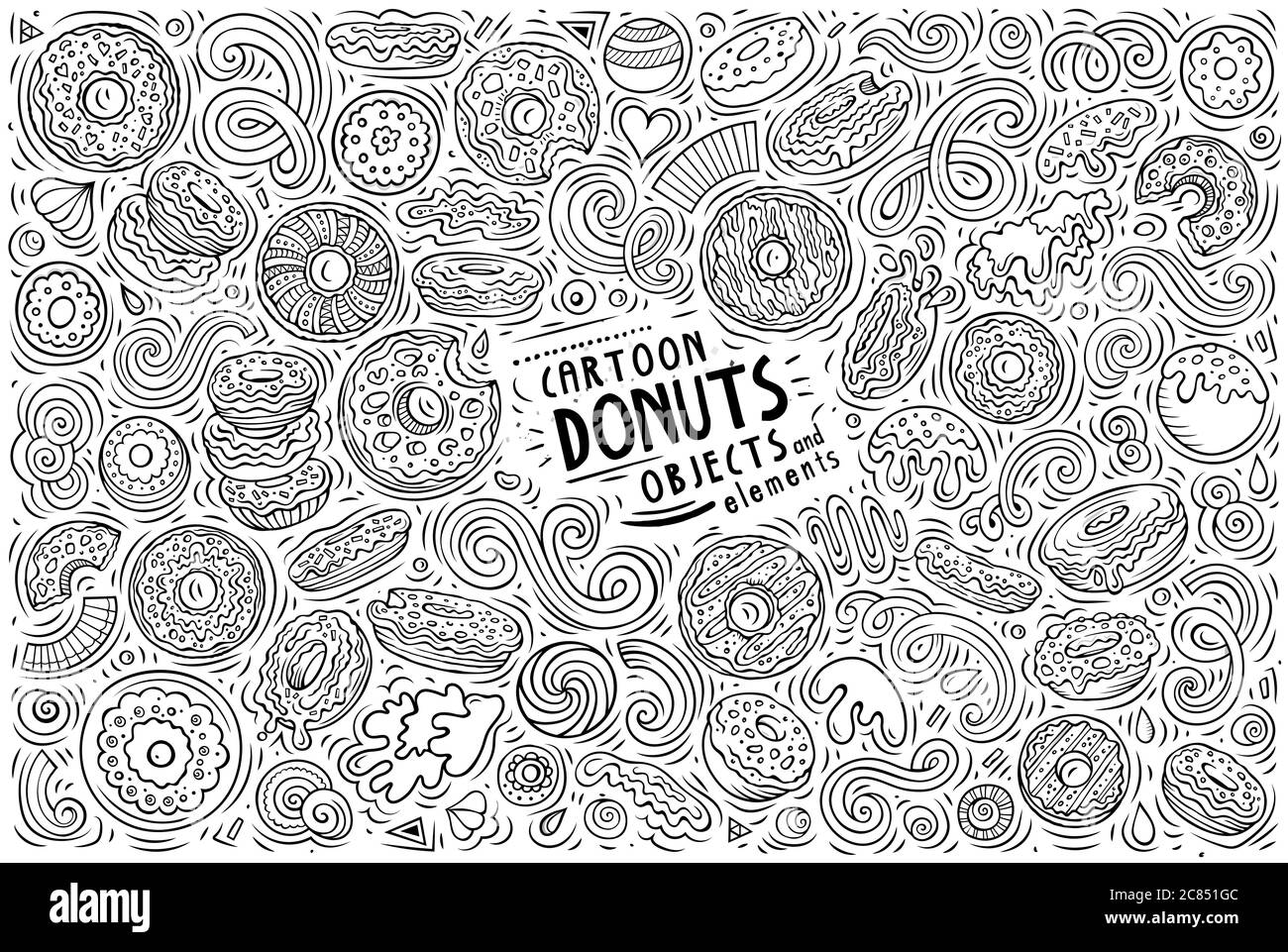 Vector doodle cartoon set of Donuts objects and symbols Stock Vector ...