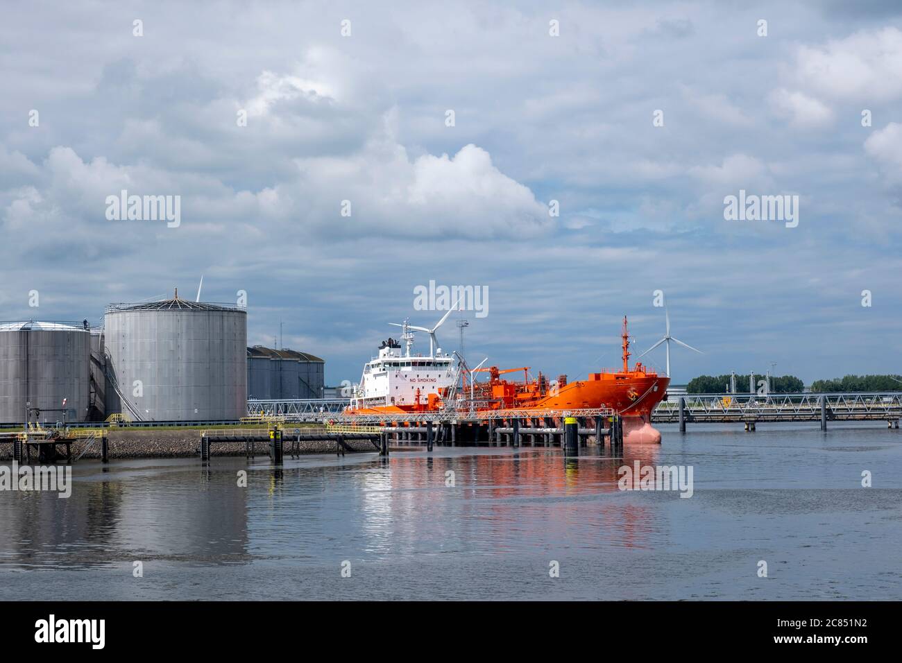 Oil harbour with tank terminals and chemical carriers in the port of ...