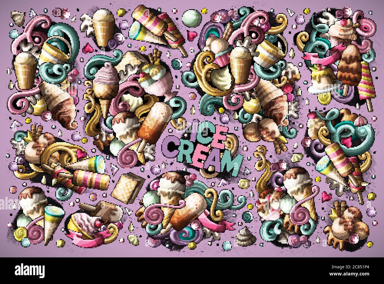 Colorful vector doodle cartoon set of ice-cream objects Stock Vector ...