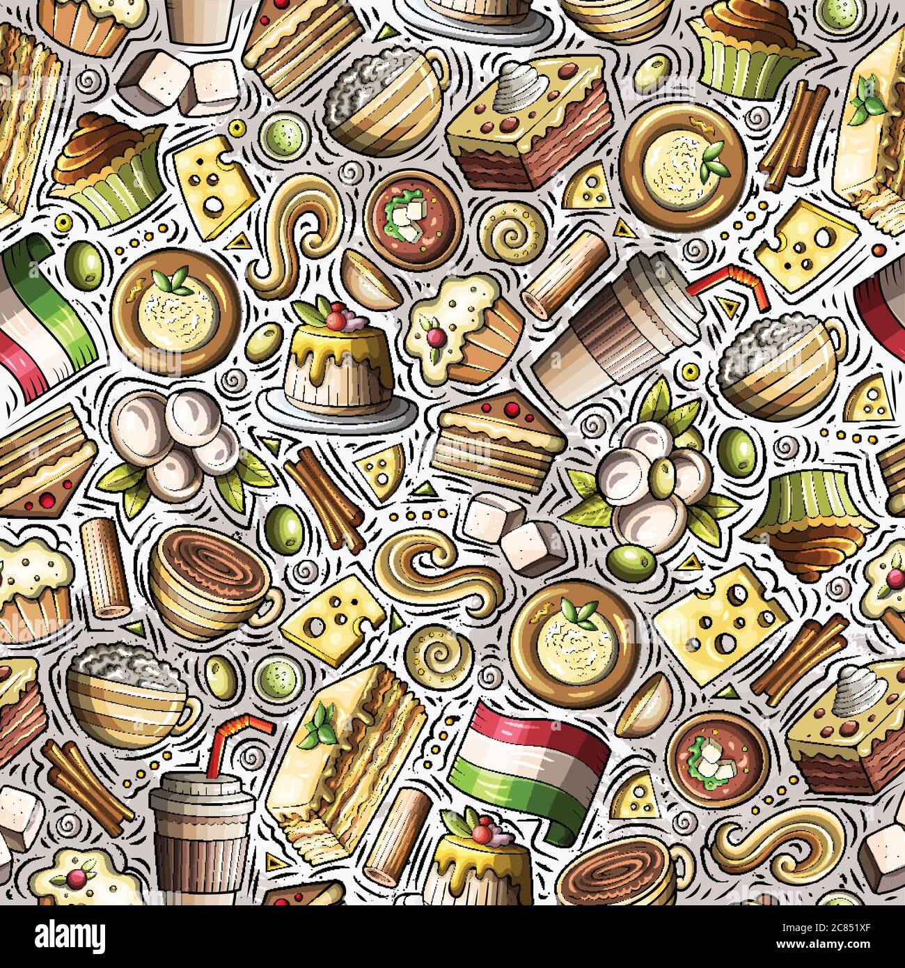 Cartoon cute hand drawn Italian food seamless pattern Stock Vector ...