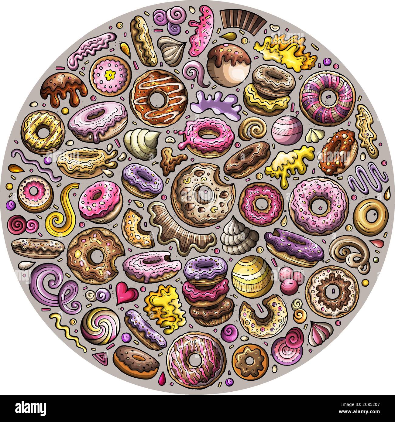 Colorful vector hand drawn set of Donuts cartoon doodle objects Stock Vector Image & Art - Alamy