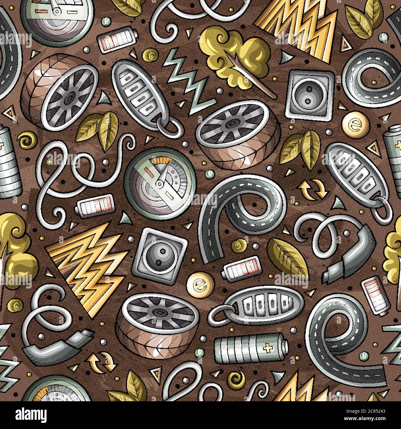 Cartoon cute hand drawn automotive seamless pattern Stock Vector Image ...