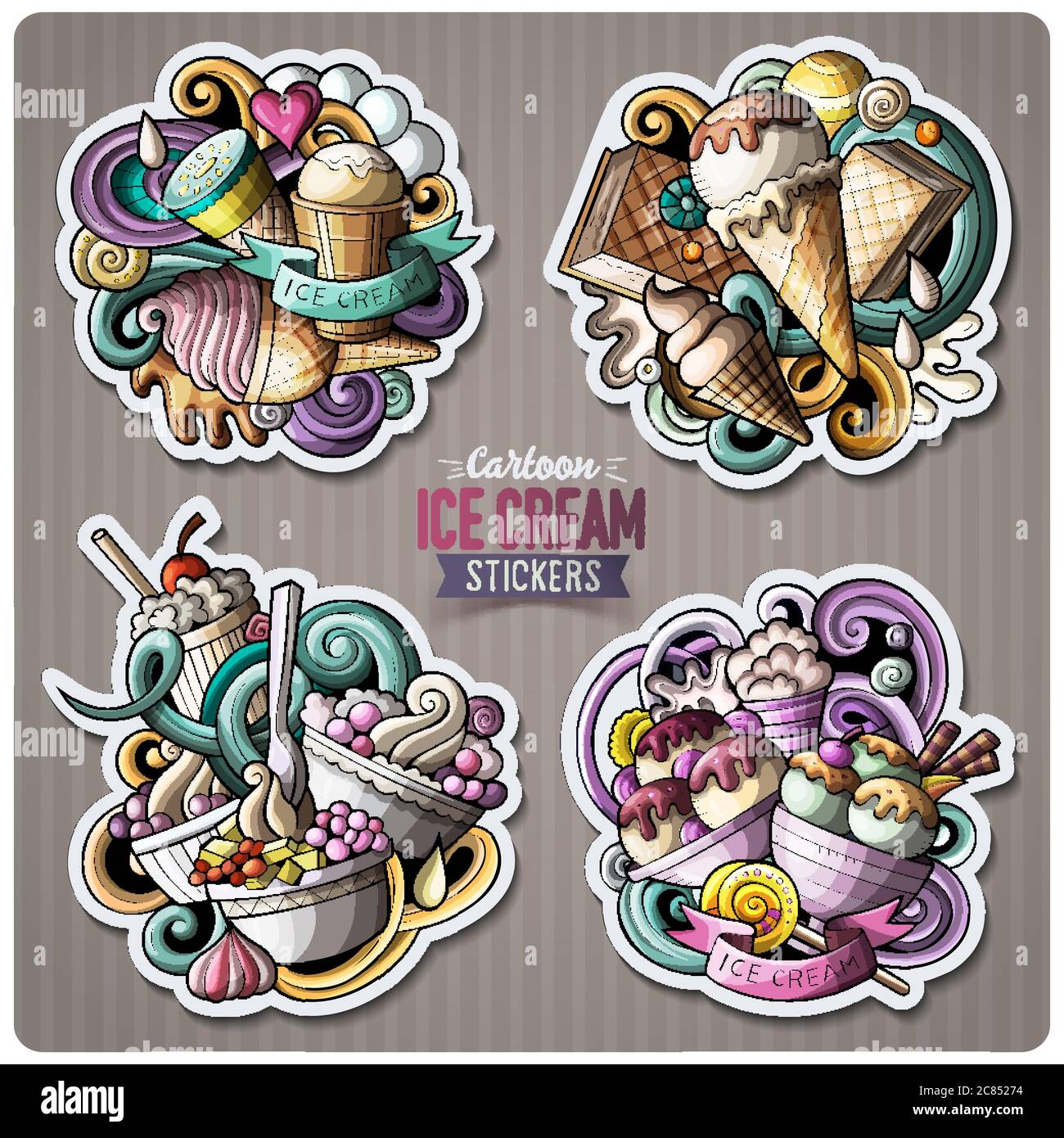 Set of Ice Cream cartoon stickers Stock Vector Image & Art - Alamy