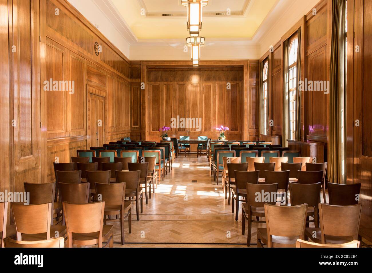 Committee room with timber panelling. Hackney Town Hall, London, United ...