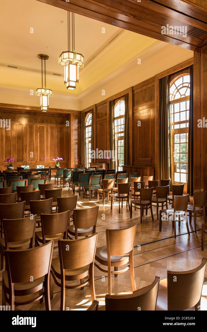 Committee room with timber panelling. Hackney Town Hall, London, United ...