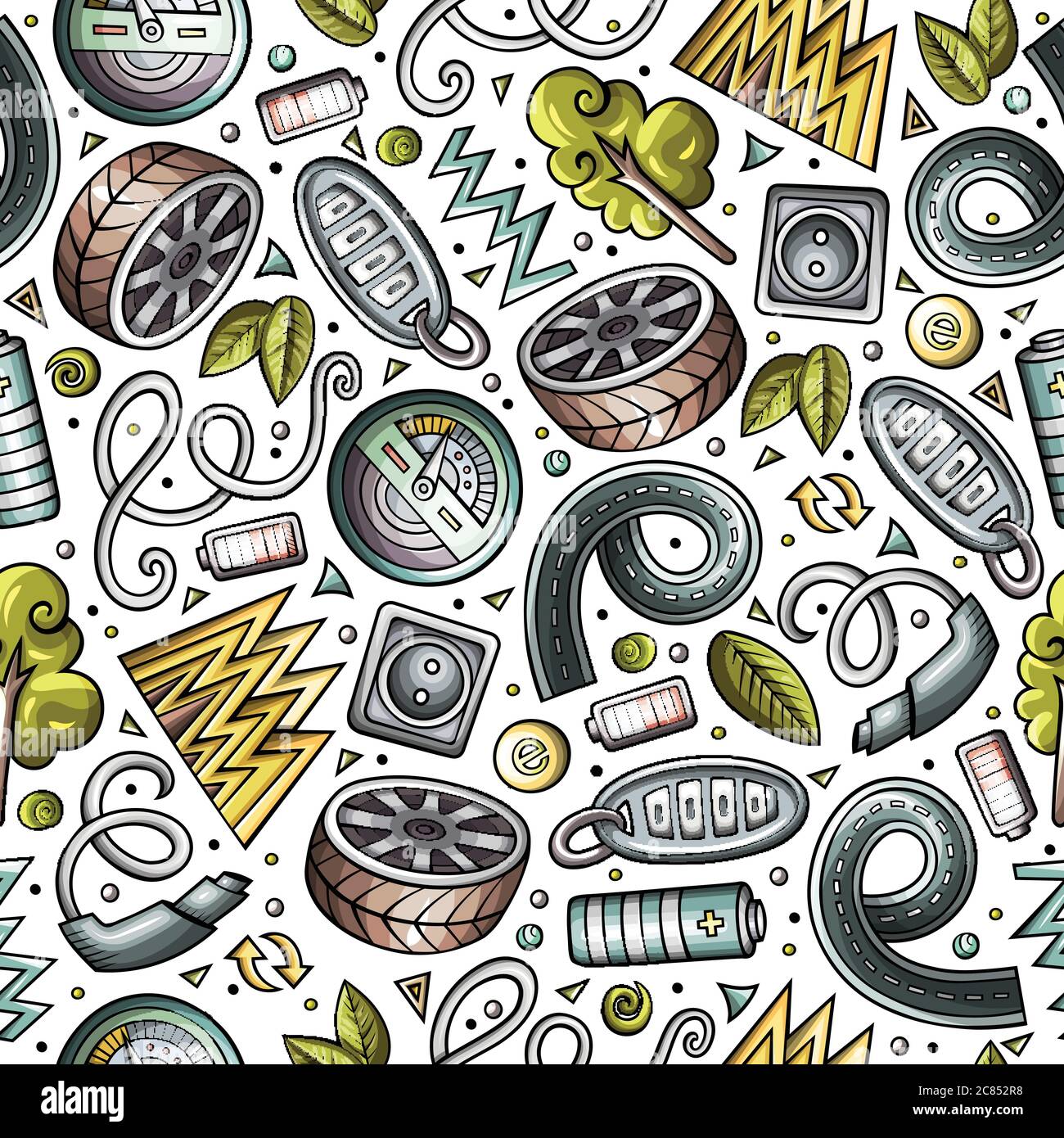 Cartoon cute hand drawn automotive seamless pattern Stock Vector Image ...
