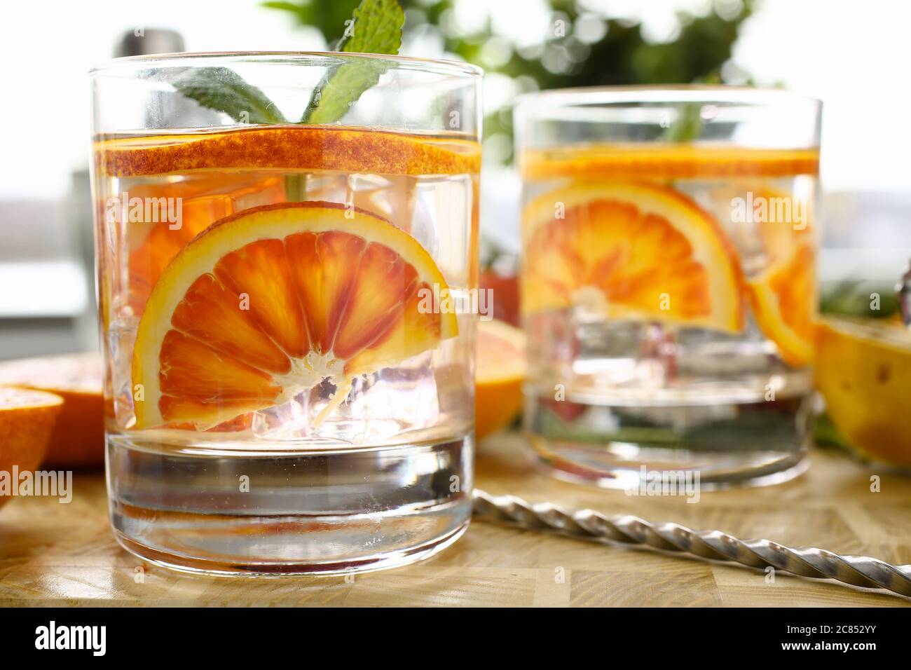 Homemade cocktail of red orange and mint Stock Photo - Alamy