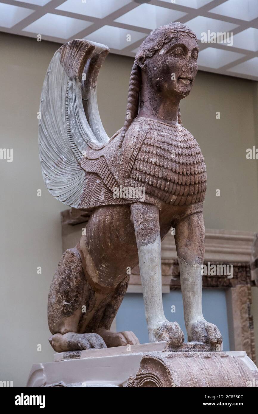 Statue of Sphinx in Delphi museum in Greece Stock Photo - Alamy