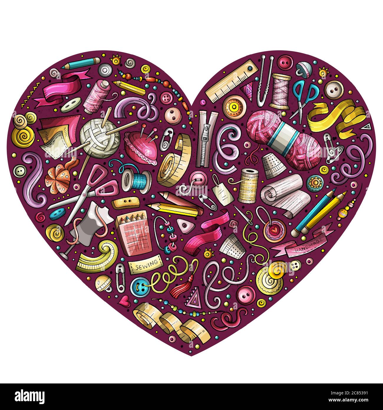 Colorful vector set of Handmade cartoon doodle objects, symbols and ...
